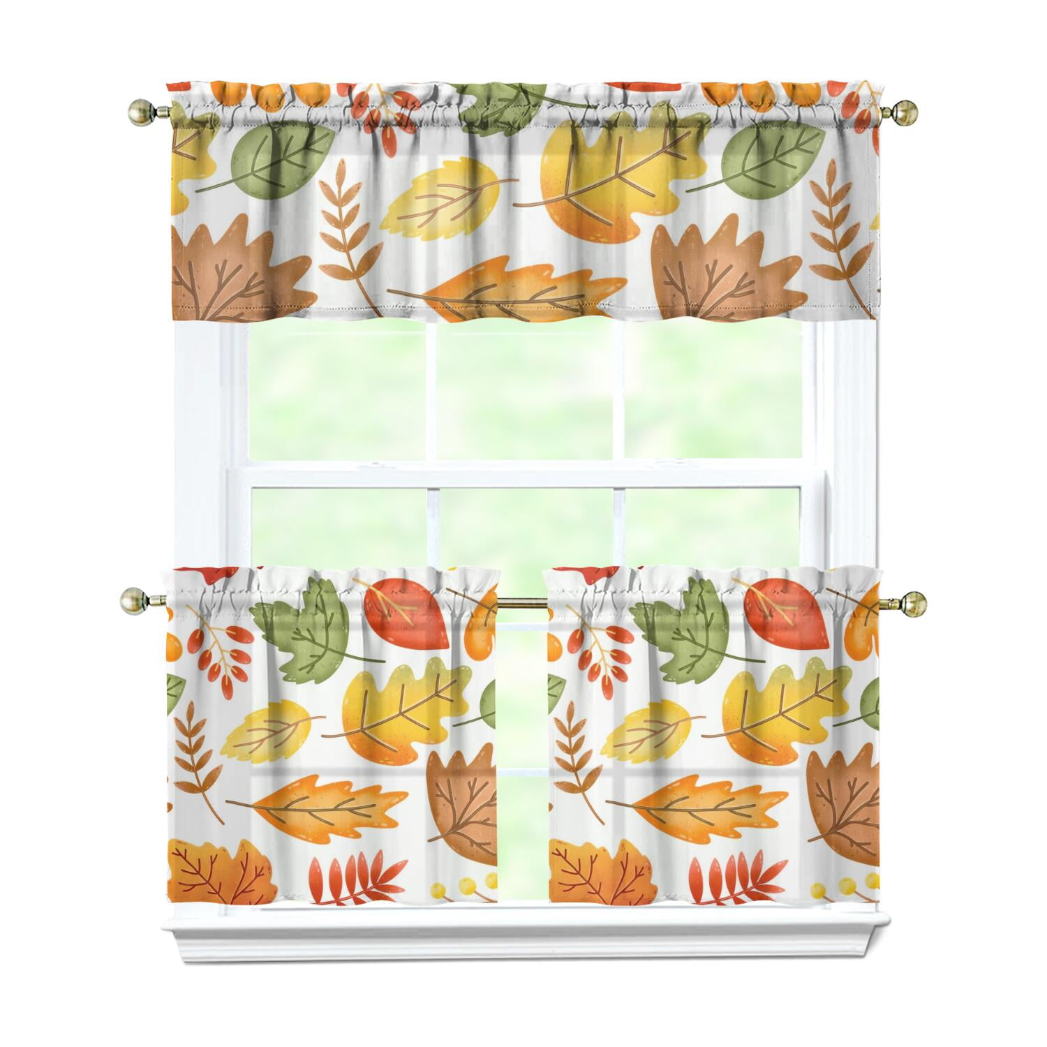 Harvest Season Pumpkin Kitchen Curtains 3-Piece Set - Thanksgiving Fall ...