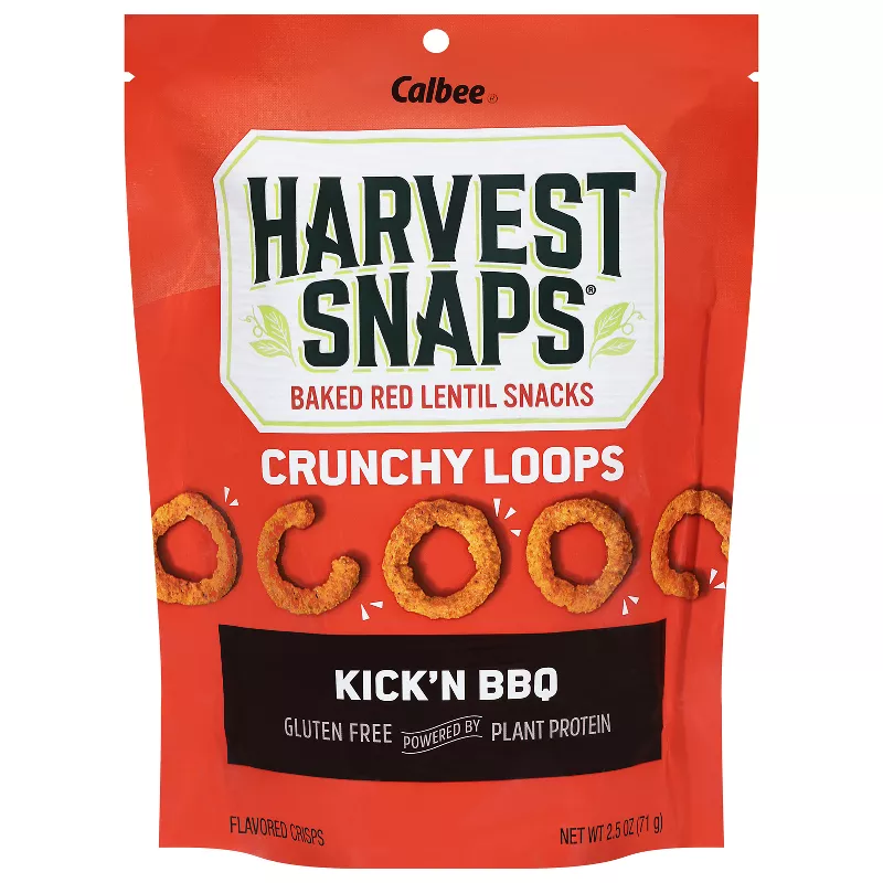 Harvest Snaps Crunchy Loops Kick'n BBQ Baked Red Lentil Snacks 2.5oz ...