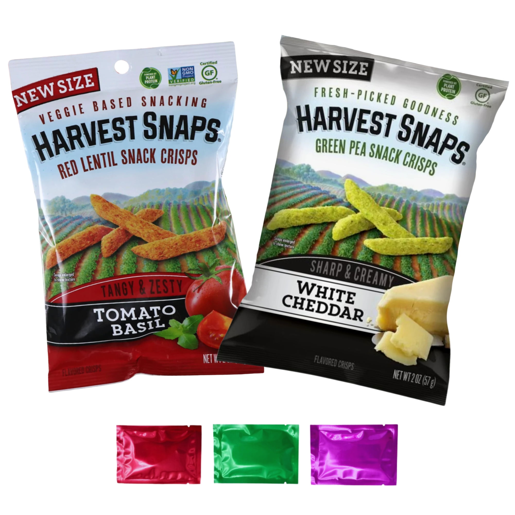 Harvest Snaps White Cheddar & Tomato Basil Veggie Chips, Green Pea ...