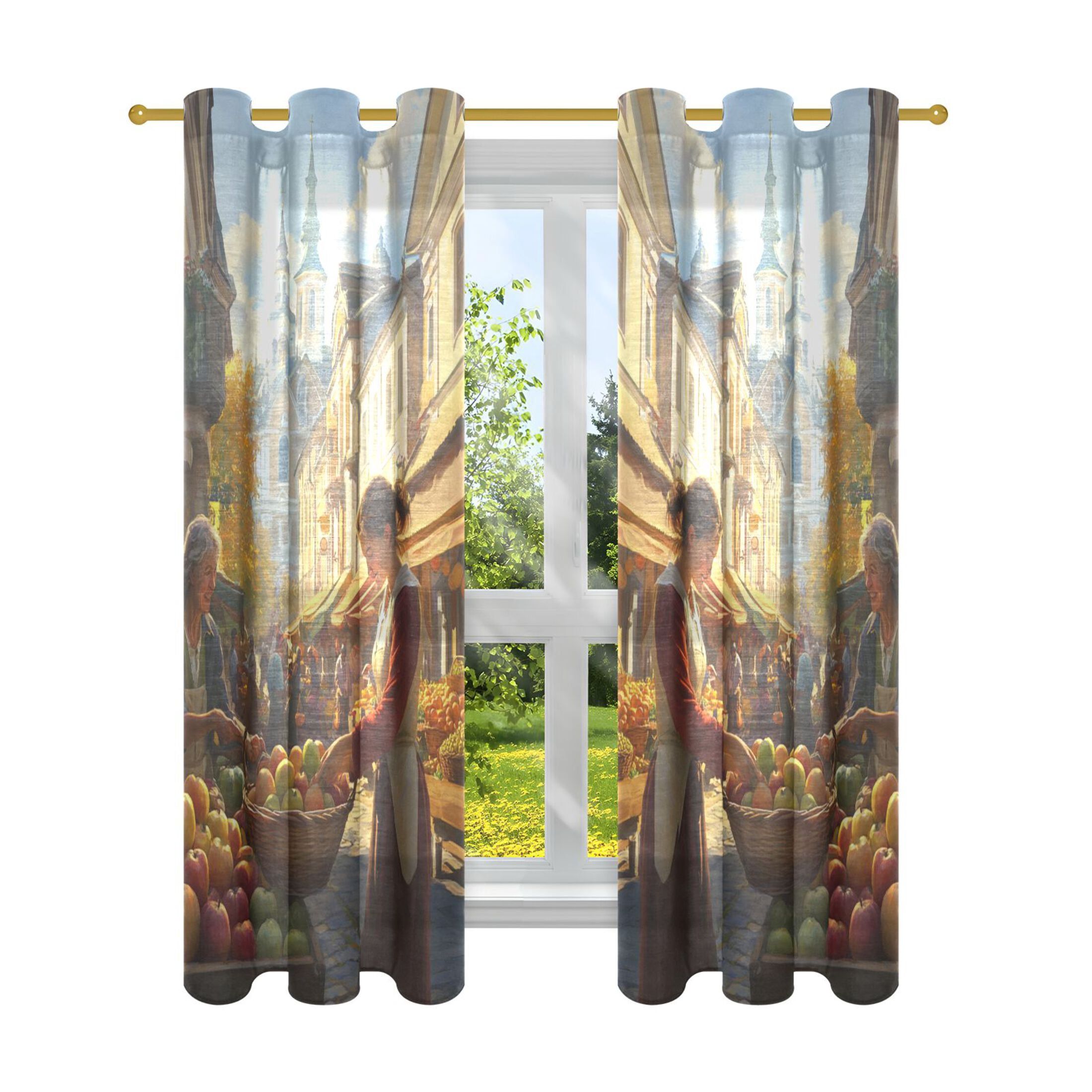 Harvest Thanksgiving Bazaar Semi Sheer Curtains for Living Room Bedroom ...