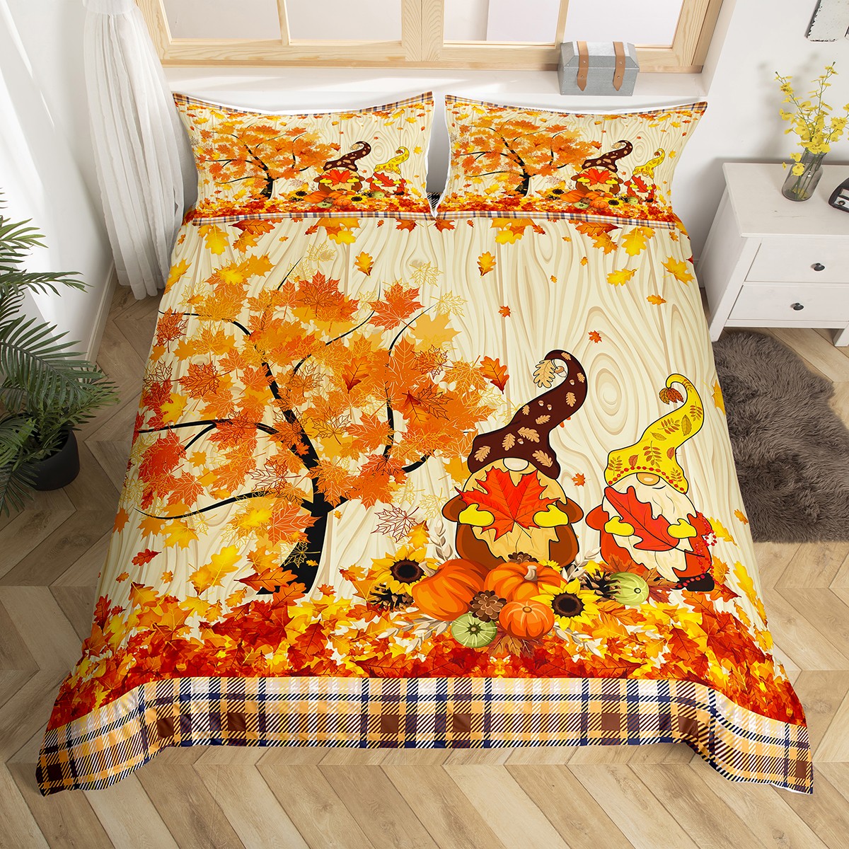 Harvest Thanksgiving Decor Bedding Set Queen for Boys Girls Happy Fall ...