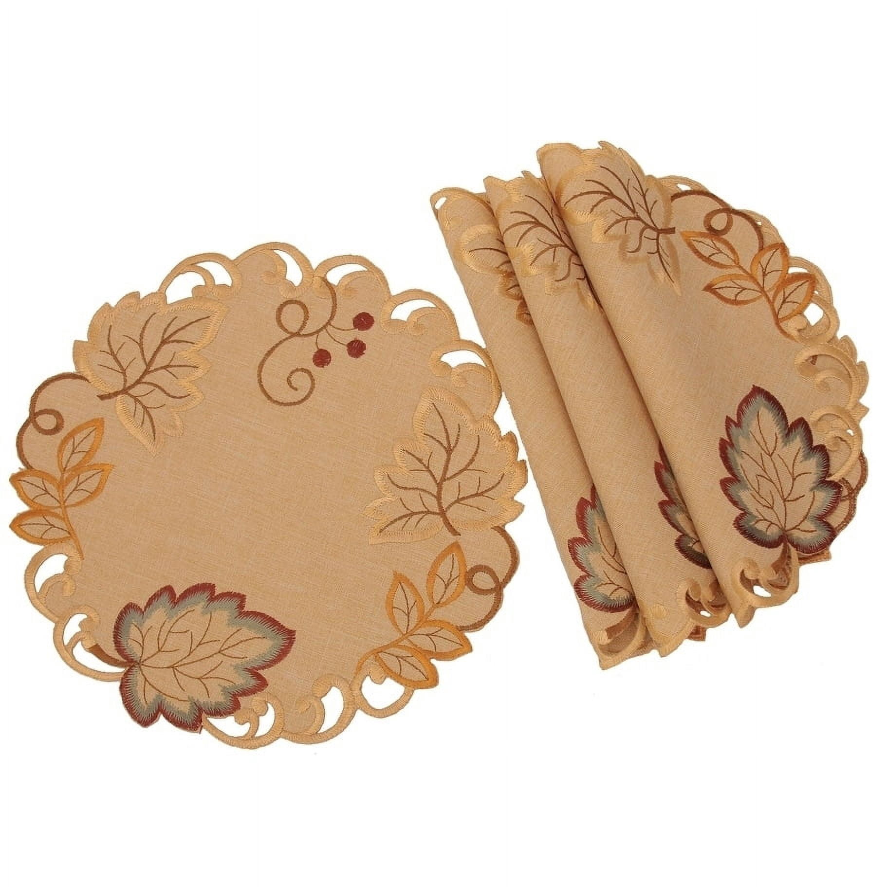 Harvest Verdure Embroidered Cutwork Fall Doilies, 12-Inch Round, Set of ...