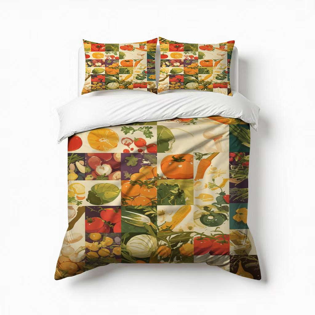 Harvest Watercolor Vegetables Fruits Bedding Set 3 Pcs Soft Microfiber ...