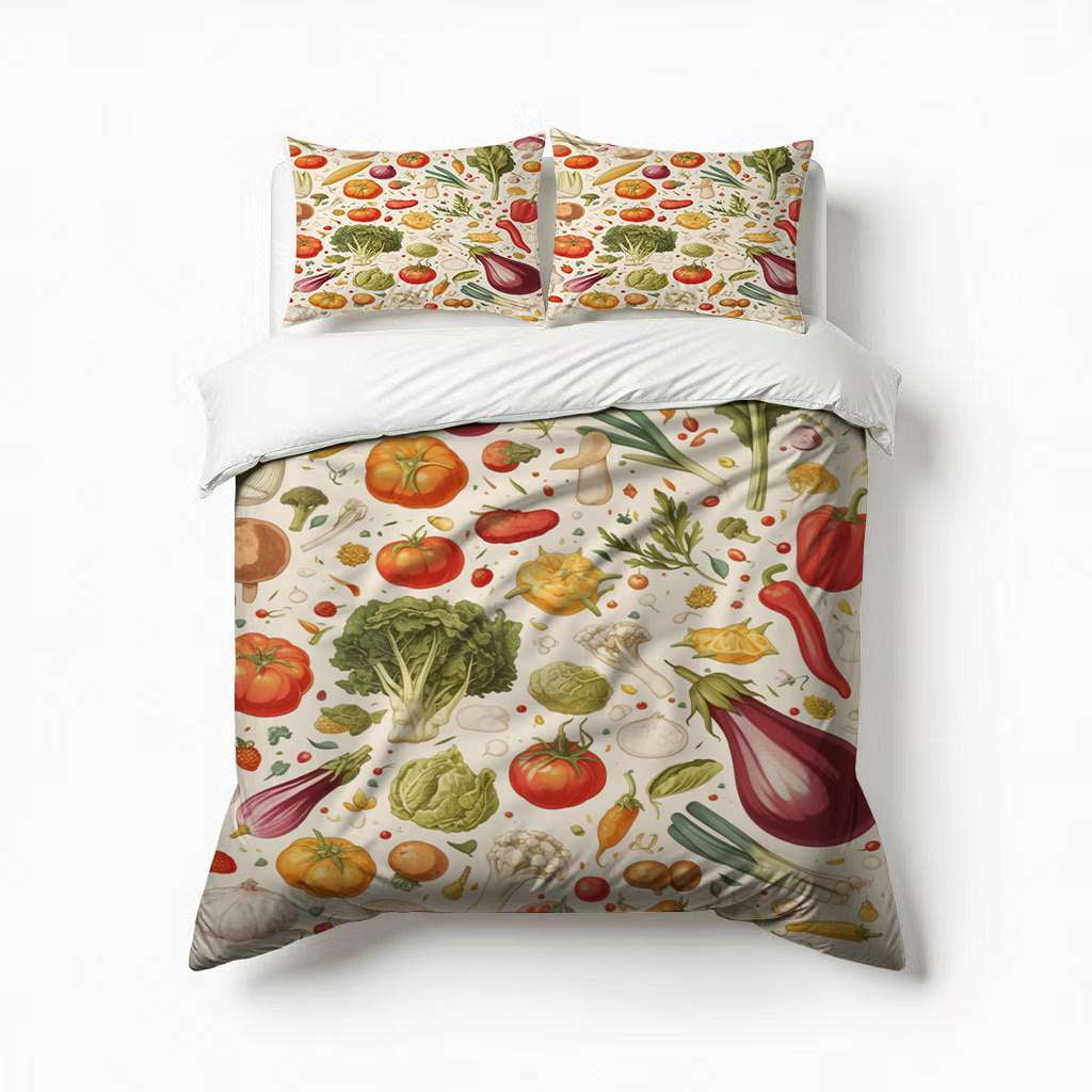 Harvest Watercolor Vegetables Fruits Bedding Set 3 Pcs Soft Microfiber ...