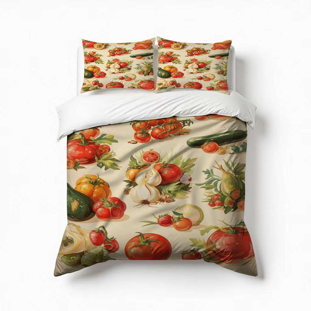 Harvest Watercolor Vegetables Fruits Bedding Set 3 Pcs Soft Microfiber ...
