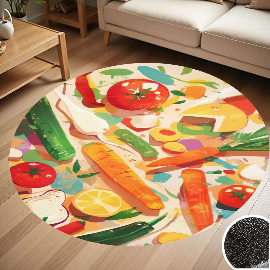 Harvest Watercolor Vegetables Fruits Round Carpet Living Room Bedroom ...