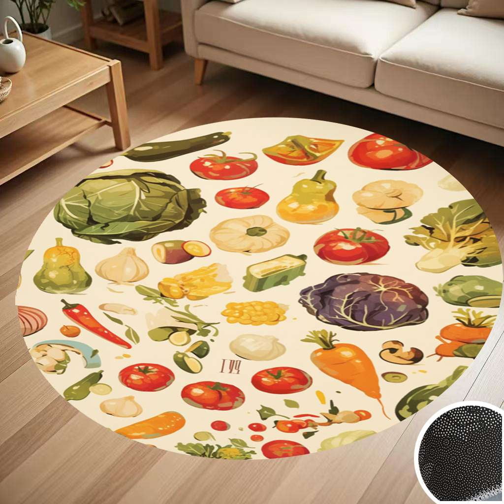Harvest Watercolor Vegetables Fruits Round Carpet Living Room Bedroom ...