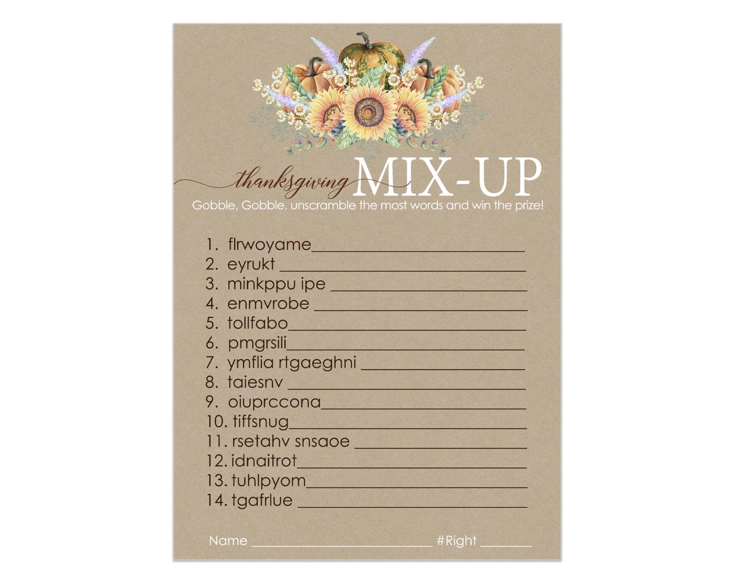 Paper Clever Party Thanksgiving Word Scramble Card Games, Cardstock ...