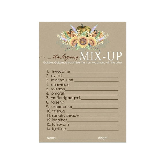Paper Clever Party Thanksgiving Word Scramble Card Games, Cardstock ...