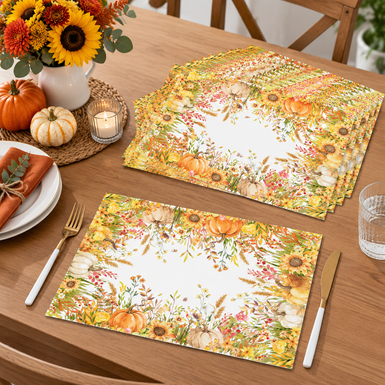Harvestpumpkin Disposable Paper Table Place Mats, 50 Pack Rectangular ...