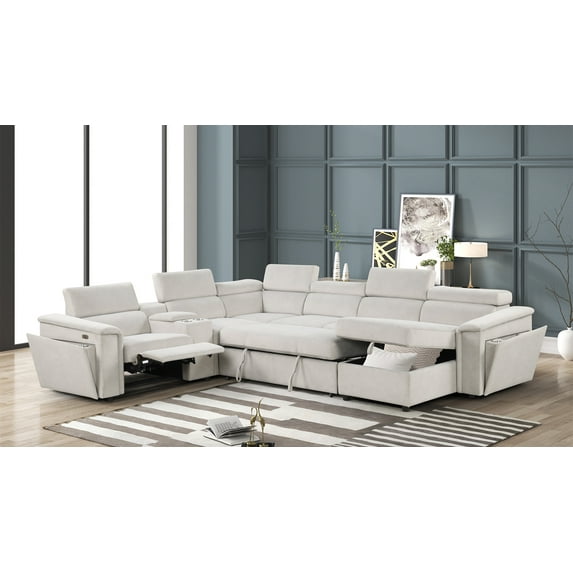 Harvey Modern Style Power Recliner Sectional Beige - Walmart.com