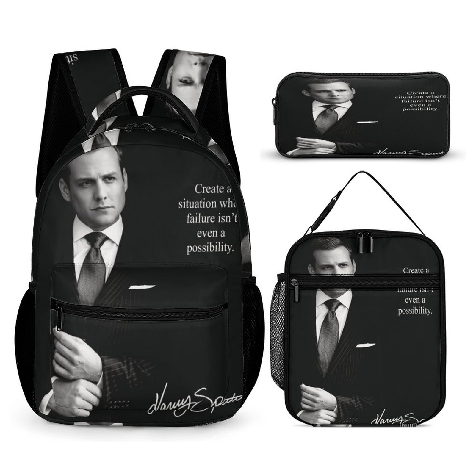 Harvey Spector (4) 3 Piece Backpack Set Anime Casual Daypack with Lunch ...