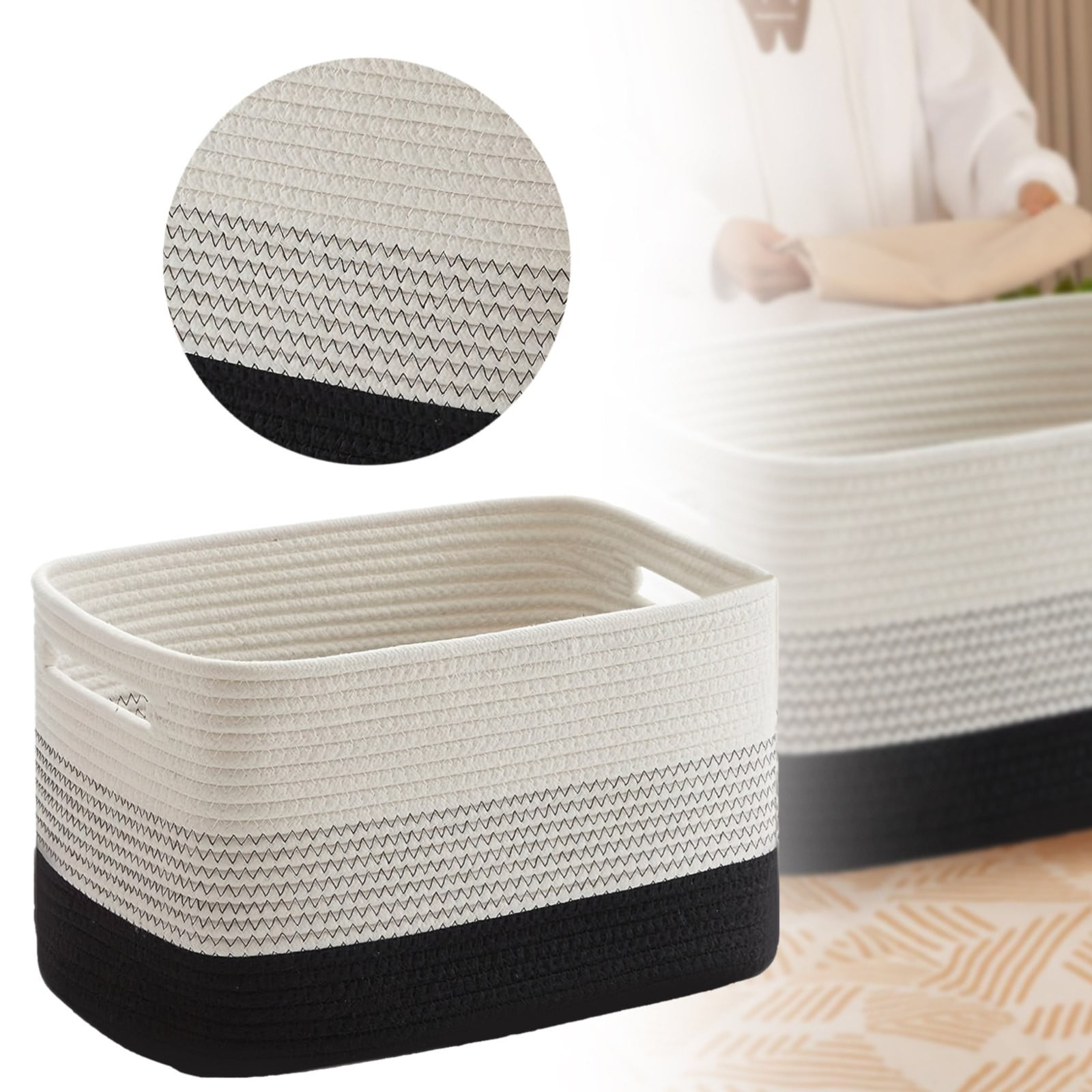 Harvn Closeout A Rectangular Storage Basket Made Of Black And White ...