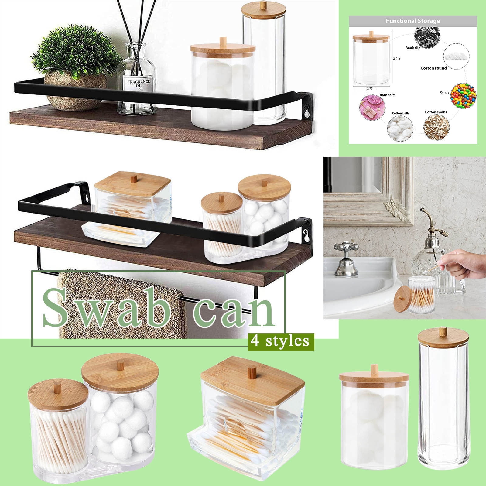 Harvn Final Sale Bathroom Pot Set Transparent Acrylic Cotton Ball Pad ...