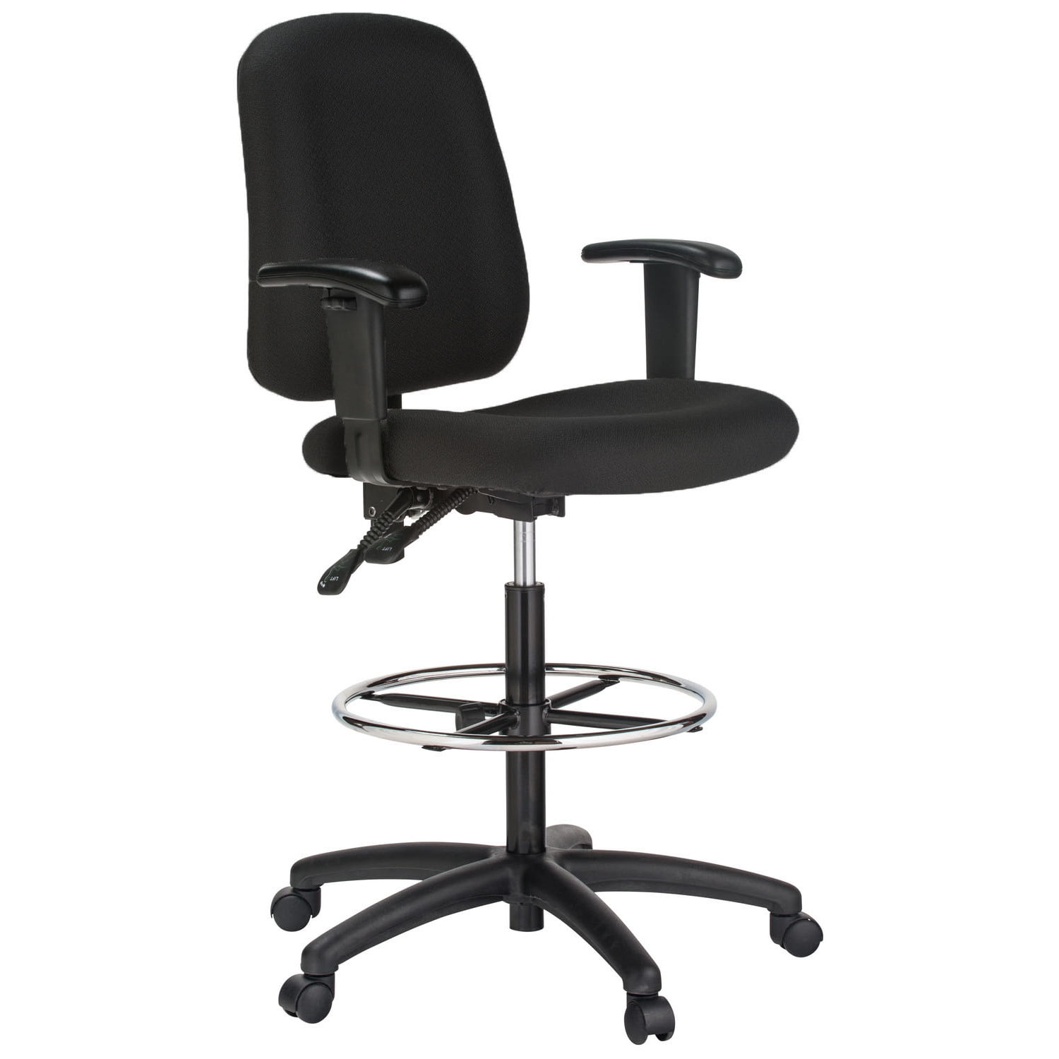 Contoured Drafting Chair with Adjustable Arms - Black Fabric - Walmart.com