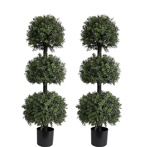 Hasako 4ft Triple Ball Boxwood Topiariy Trees,UV Resistant,Faux ...