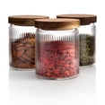 Hasako Ribbed Glass Jar with Wooden Lid 17oz, Set of 3 | Airtight ...