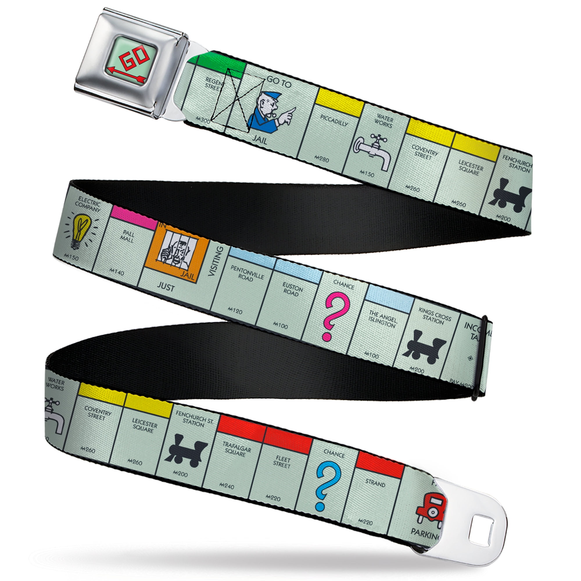 Hasbro Belt, Seatbelt Buckle Belt, Monopoly British UK Game Board Space ...
