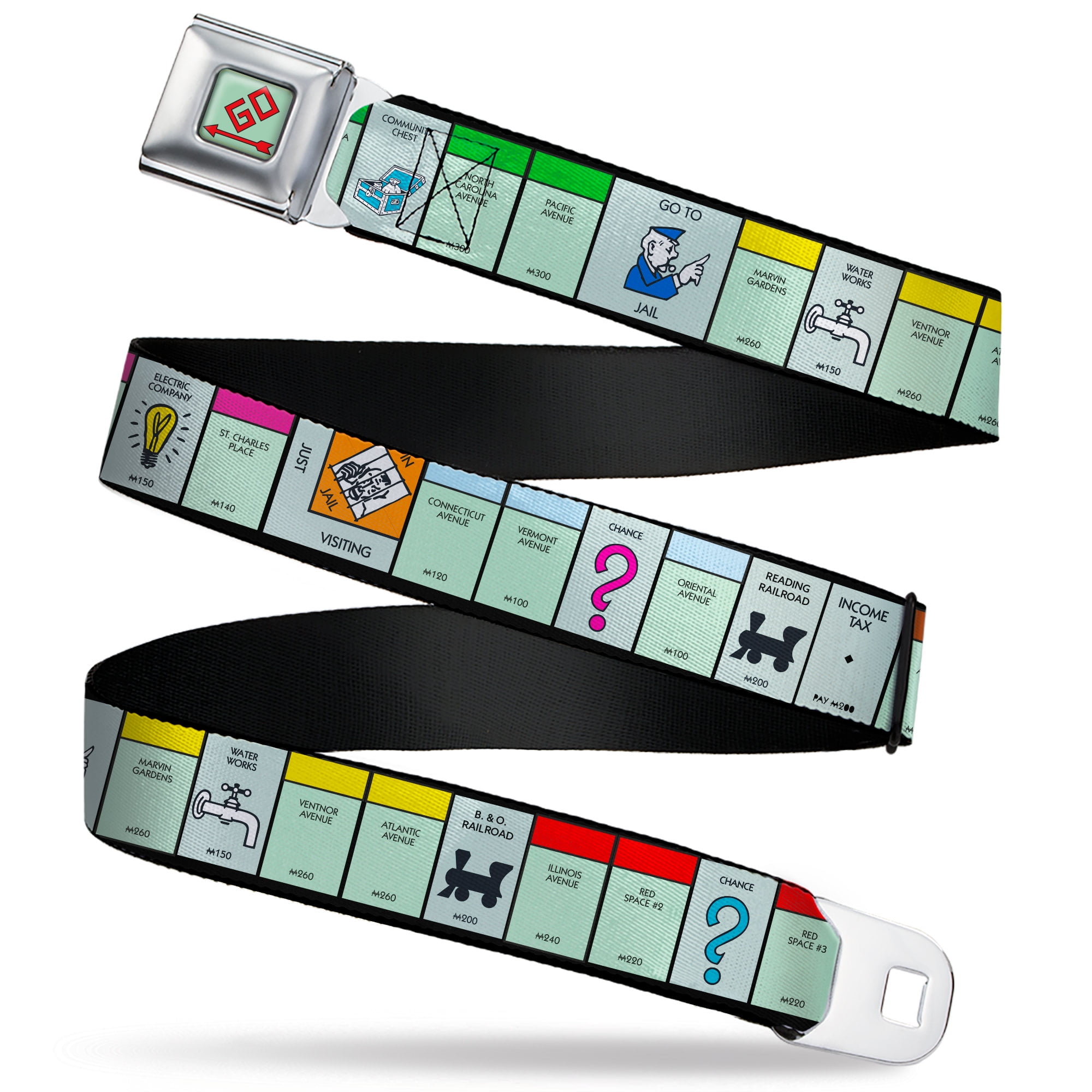 Hasbro Belt, Seatbelt Buckle Belt, Monopoly Game Board Space Blocks, 24 ...