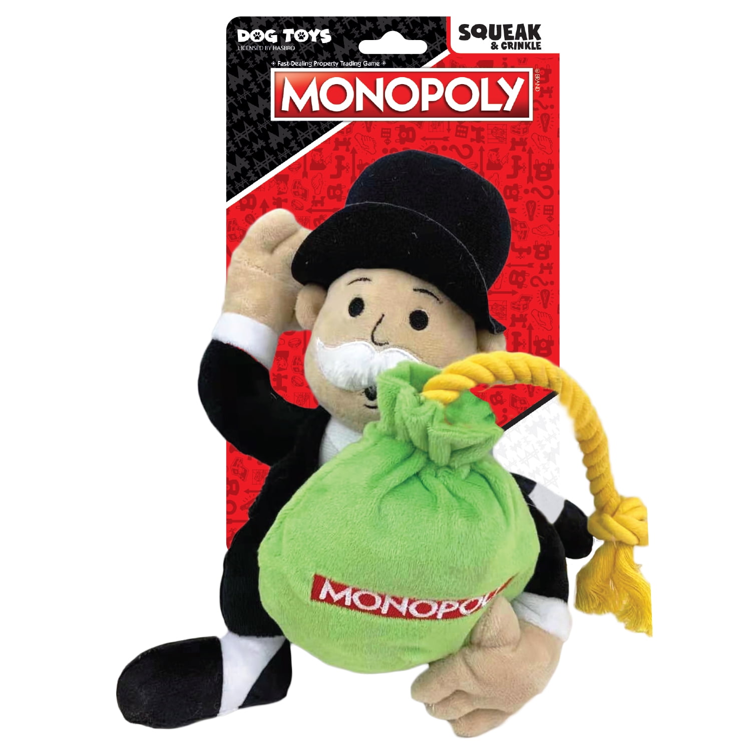 Hasbro Mr. Monopoly Uncle Pennybags Squeak & Crinkle Plush Dog Toy, 10 ...