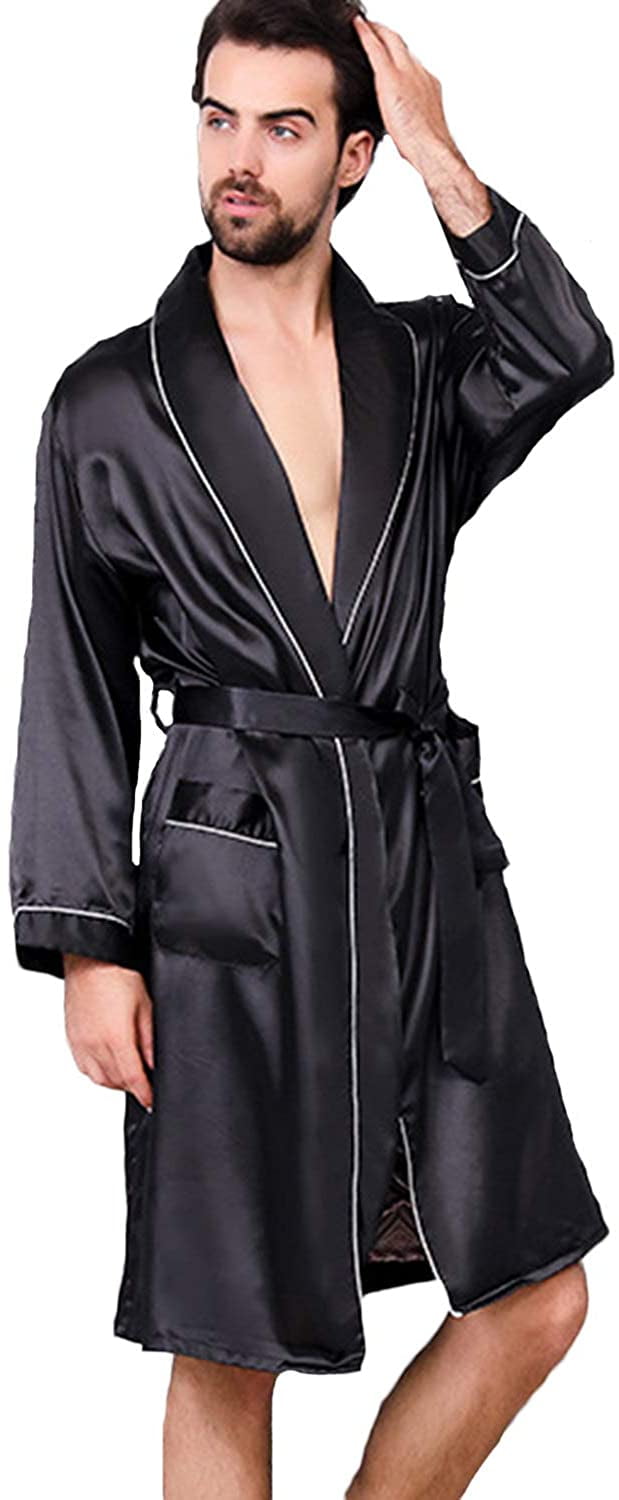 Haseil Men's Satin Robe Dragon Luxurious Silk Spa Long Sleeve House ...