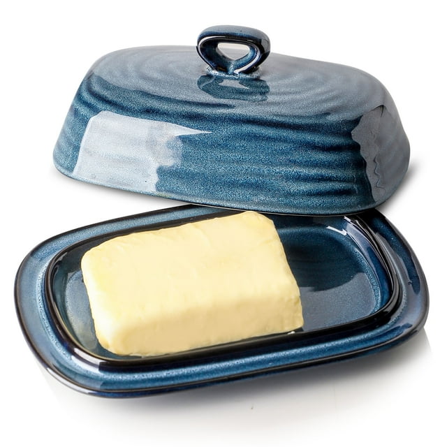Hasense Butter Dish with Lid, Ceramic Butter Container for Countertop, Large Butter Keeper for ...