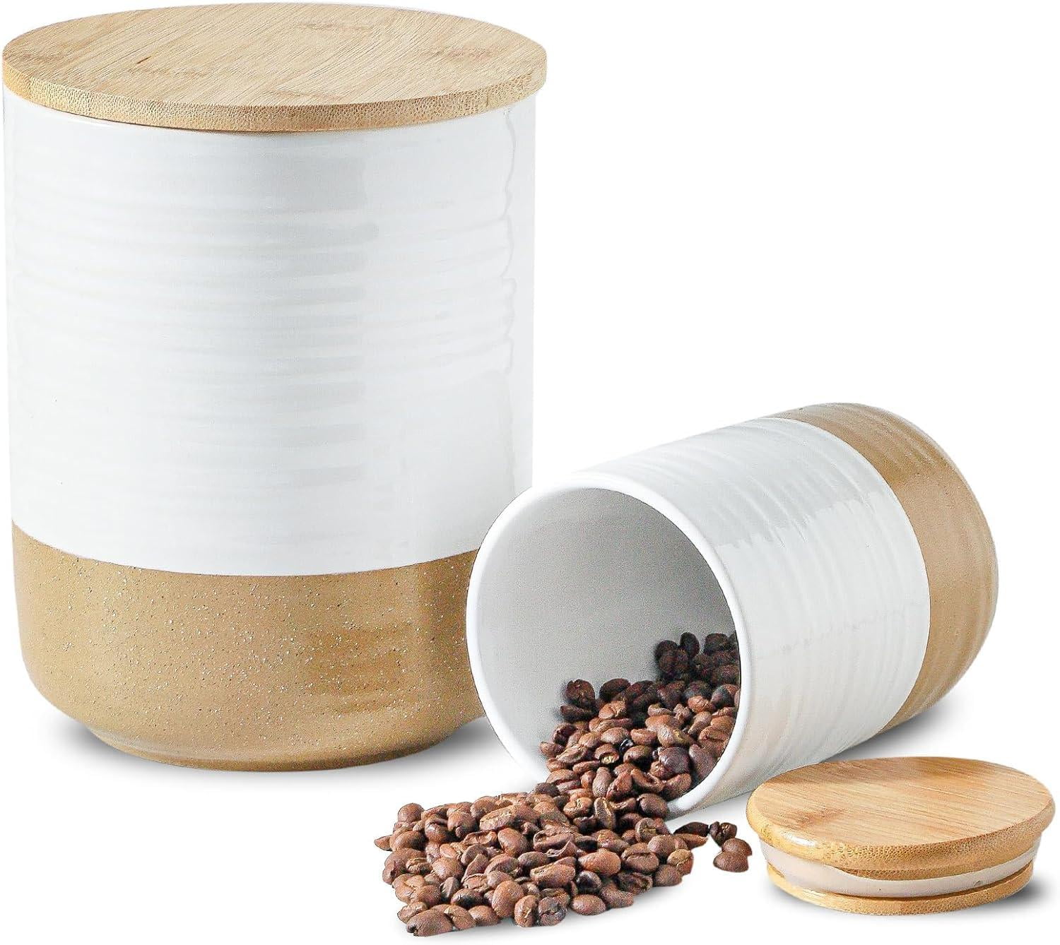 Hasense Ceramic Kitchen Canisters with Bamboo Lids – 80oz & 24oz ...