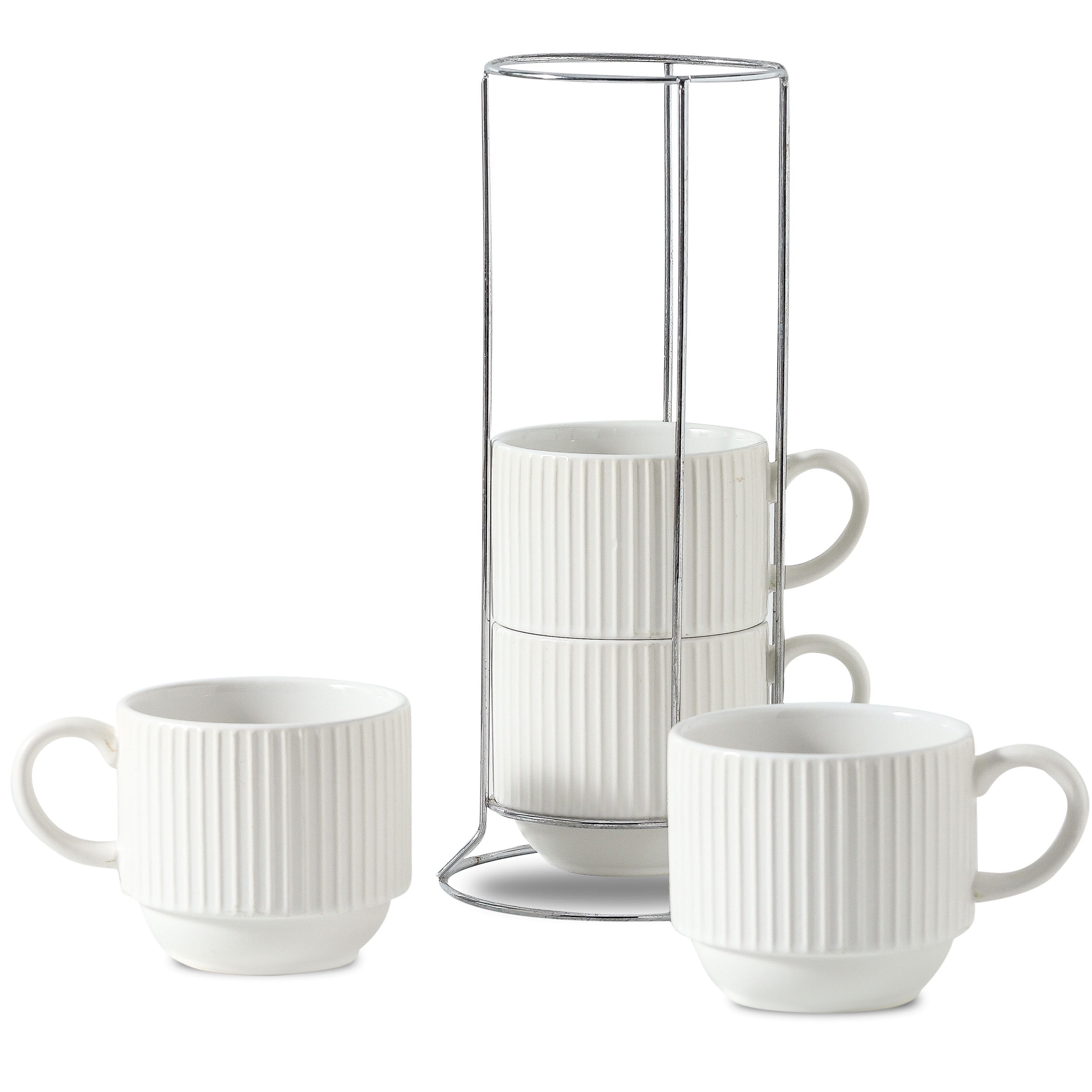 Hasense Stackable Coffee Mugs with Rack - 15 oz Large Ceramic Coffee Cup Set of 4 for Cappuccino ...