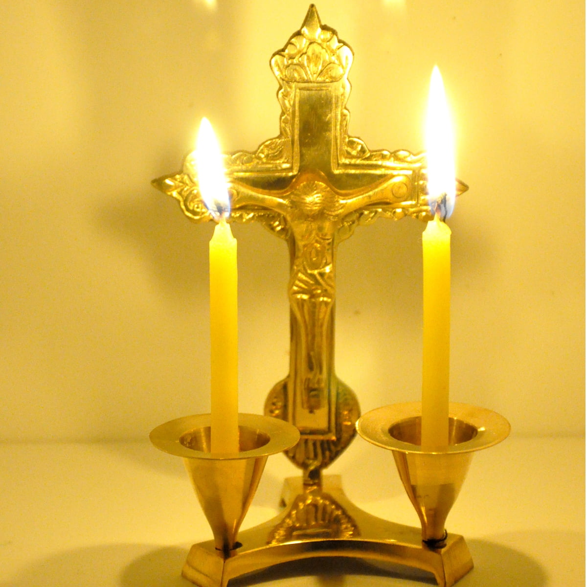 Hashcart Brass Catholic Crucifix Cross & Candle Stand - 6 Inch Jesus ...