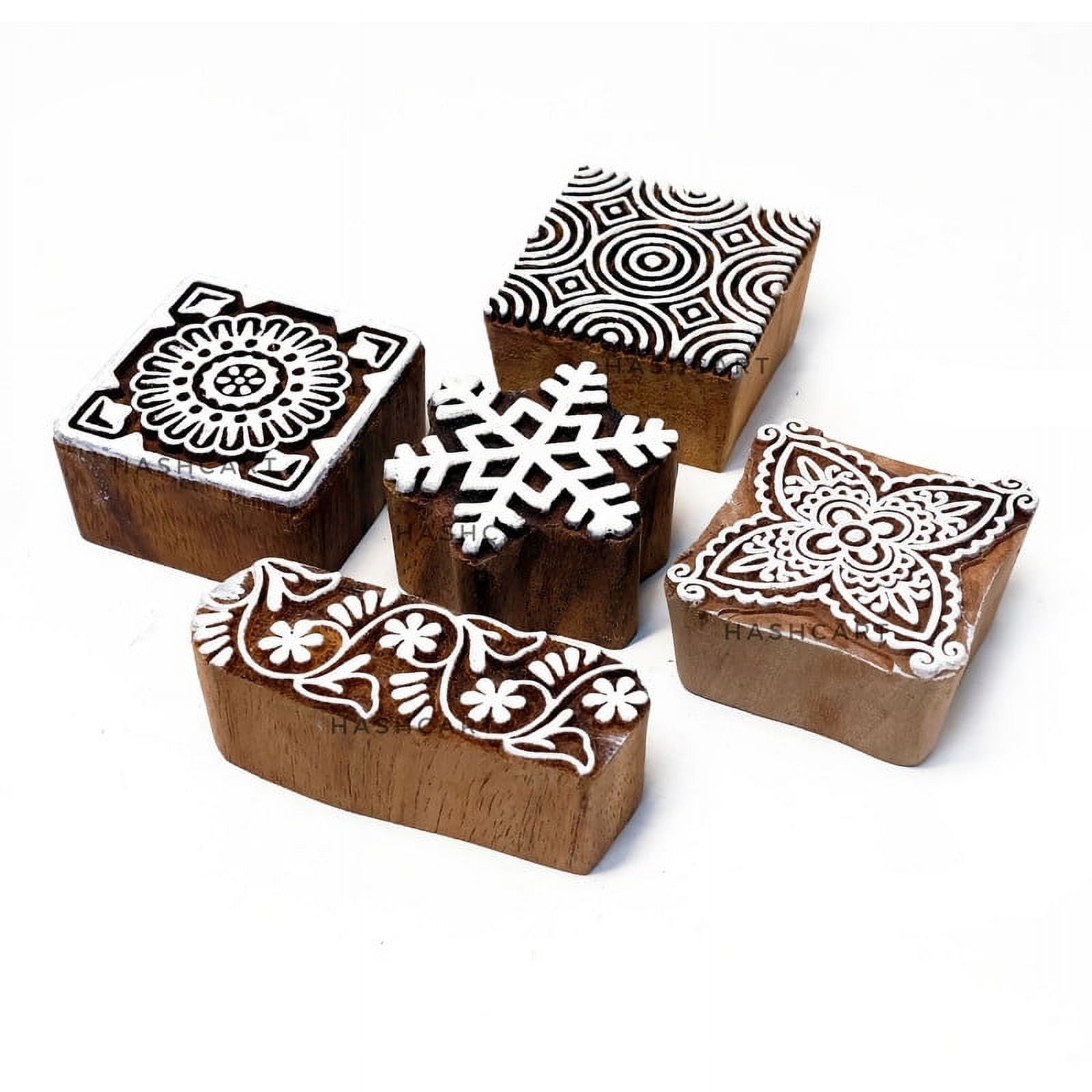 Hashcart Crafty Floral Pattern Wood Stamps for Block Printing Set of 5 ...