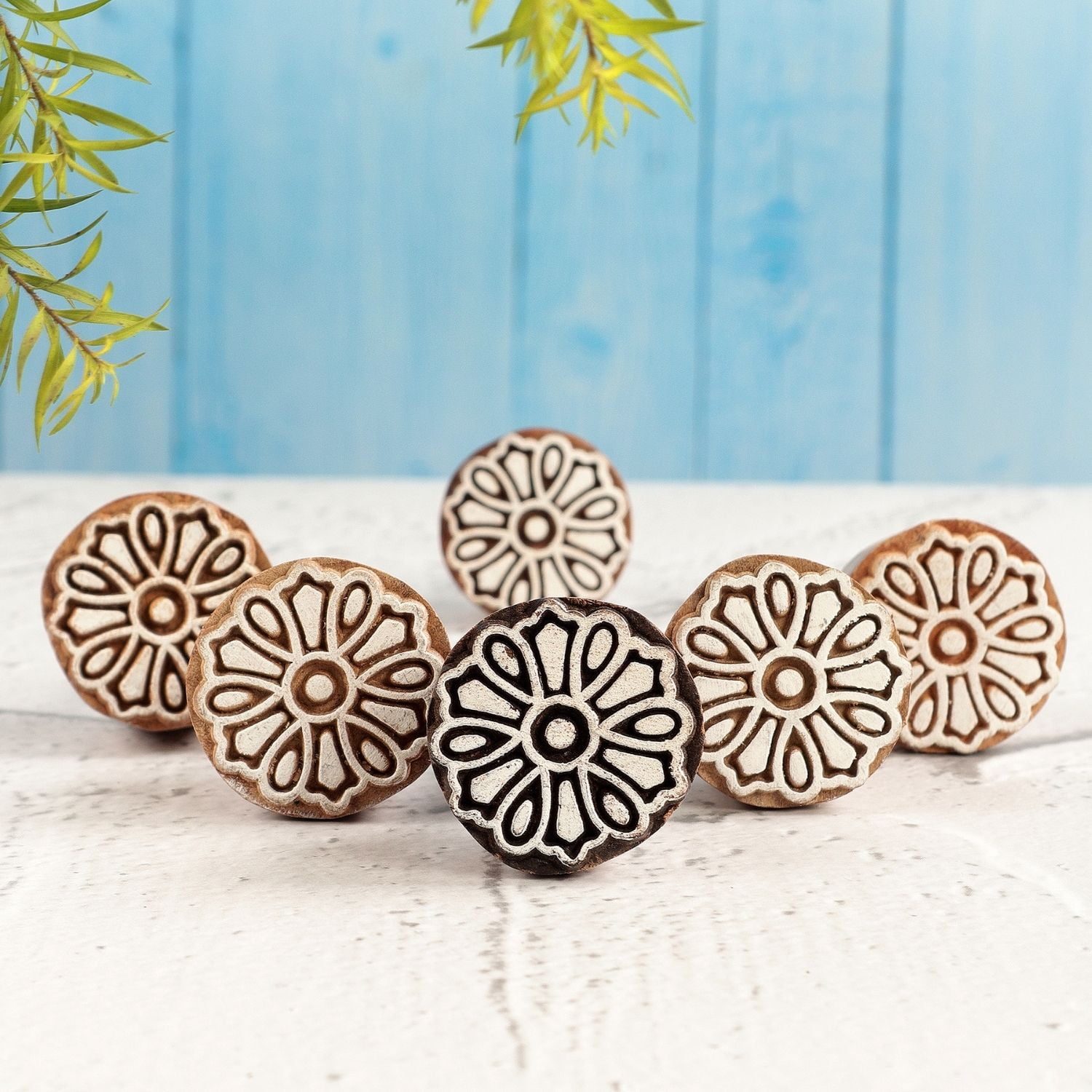 Hashcart® Handcarved Wooden Knobs for Drawers | Set of 6 | Cabinets ...