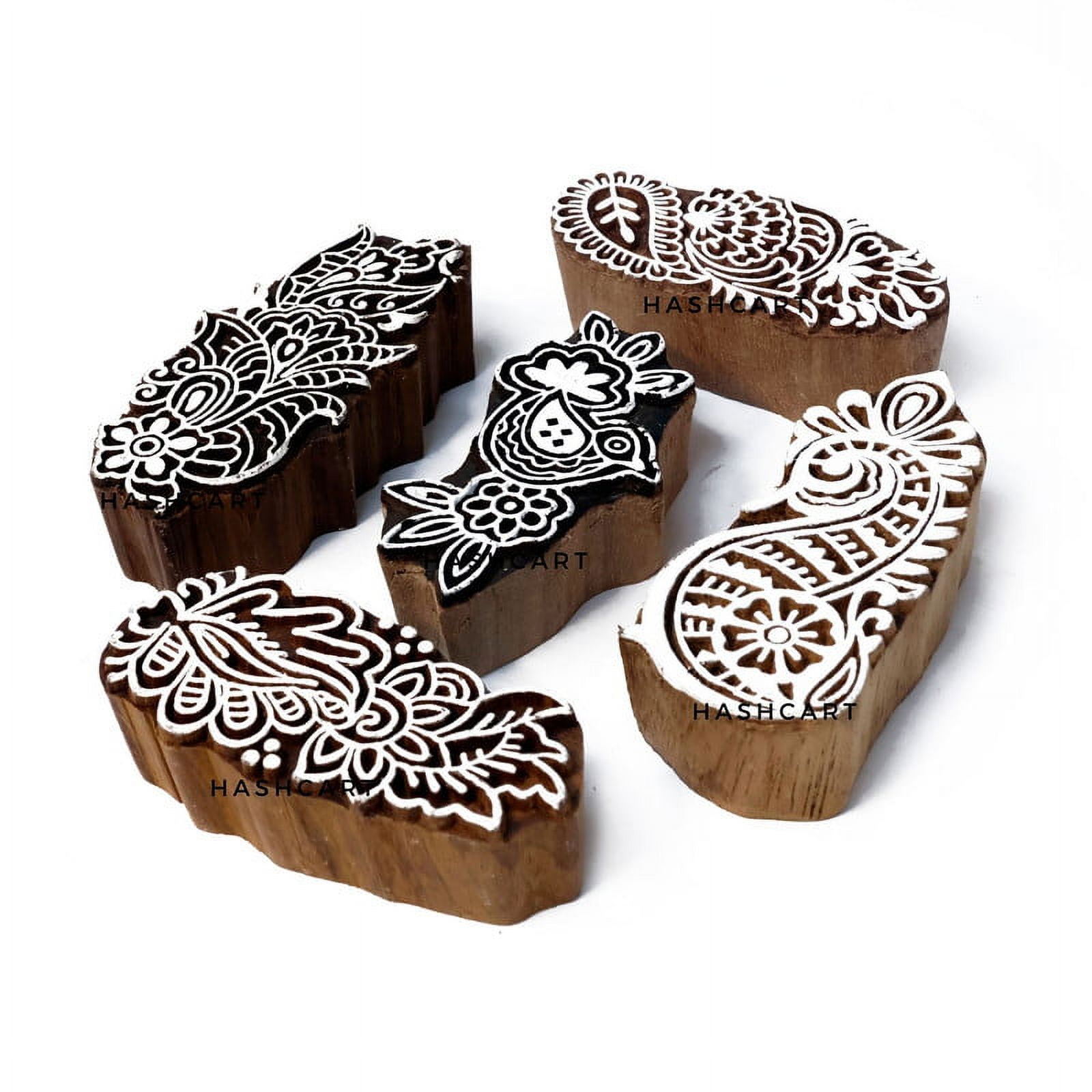 Hashcart | Set of 5 |Indian Wooden Textile Floral Stamps Wood Printing ...