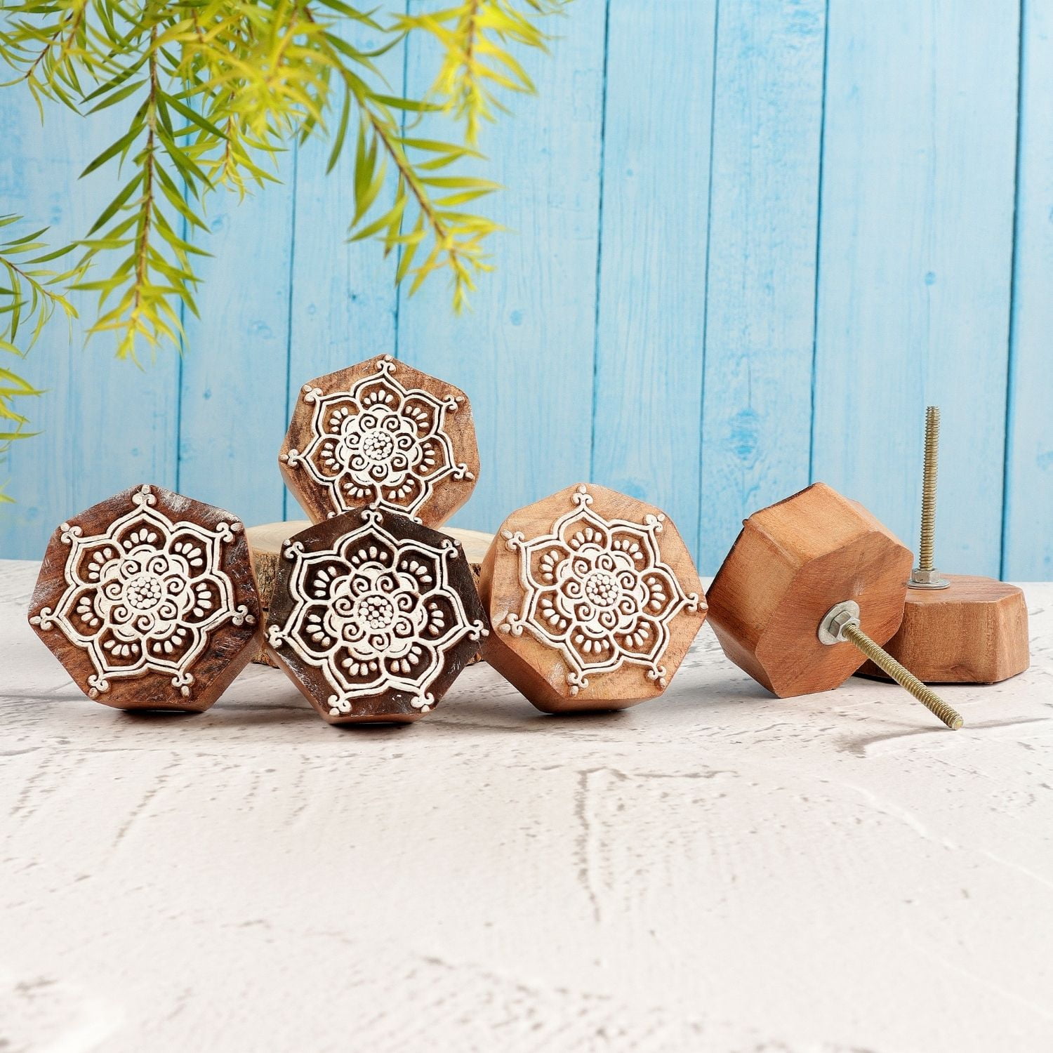 Hashcart® Wood Handcrafted Knobs for Kitchen Cabinet | Set of 6 ...