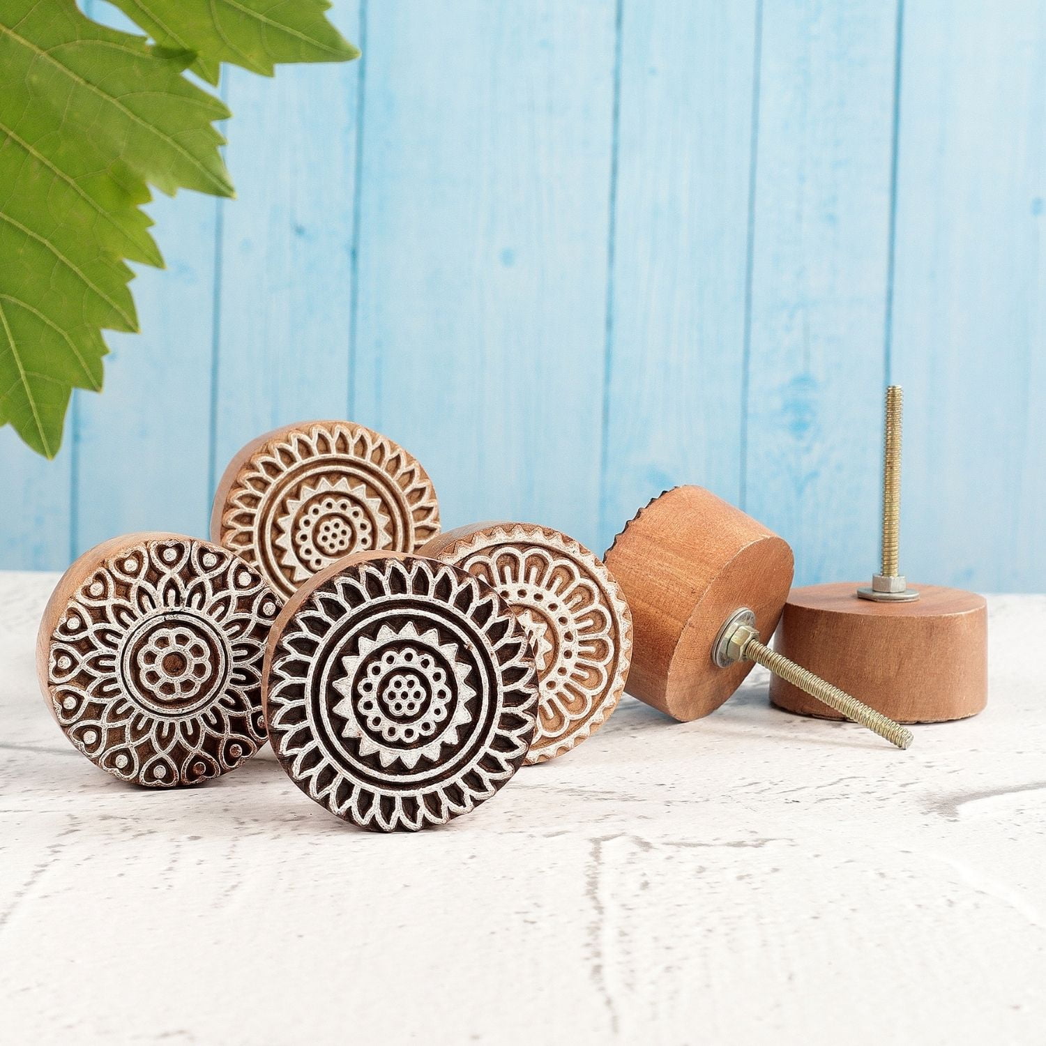 Hashcart® Wooden Multi Design Wooden Knobs for Home | Set of 6 | Unique ...