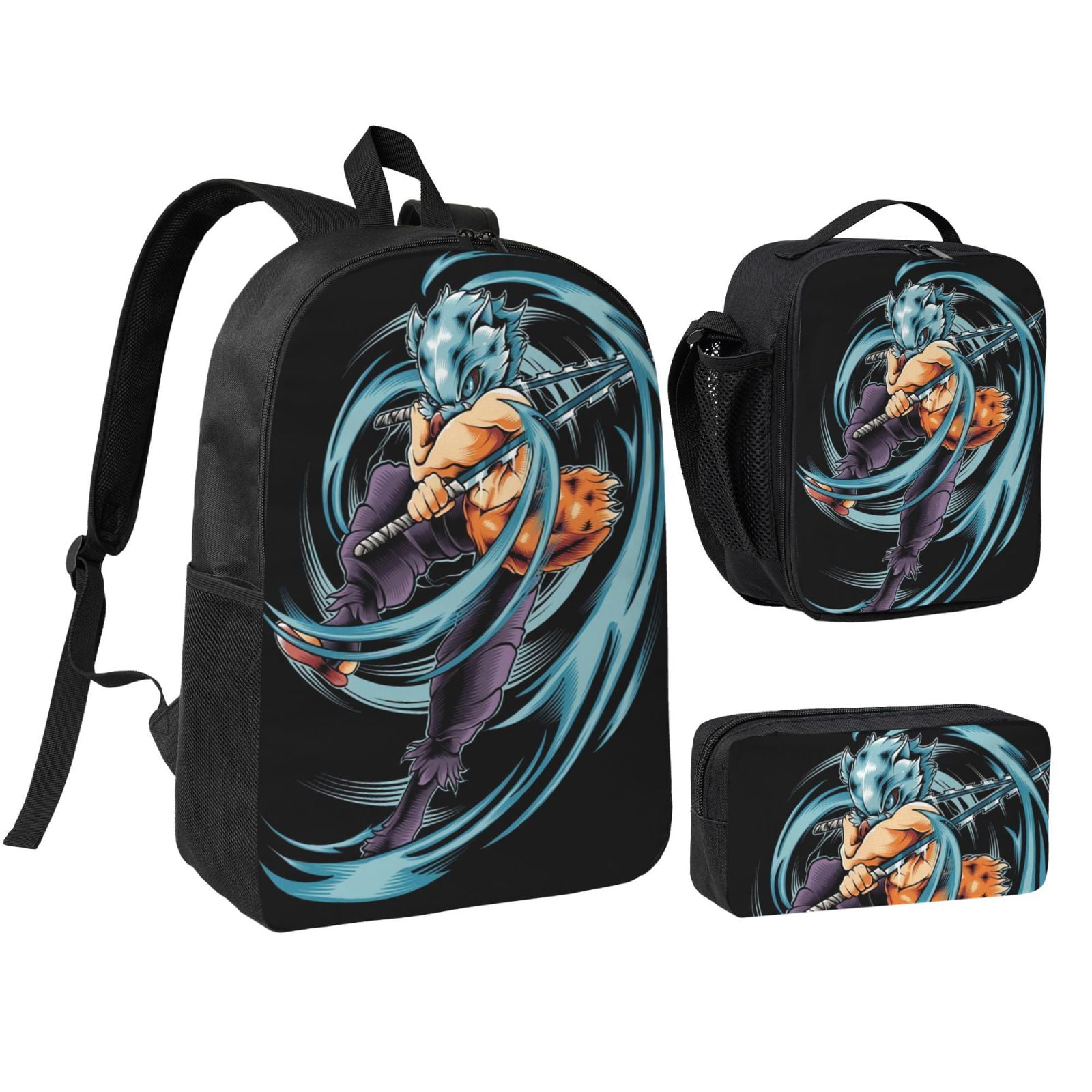 Hashibira Inosuke Laptop Backpack 3 Piece Set with Lunch Box And Pencil ...