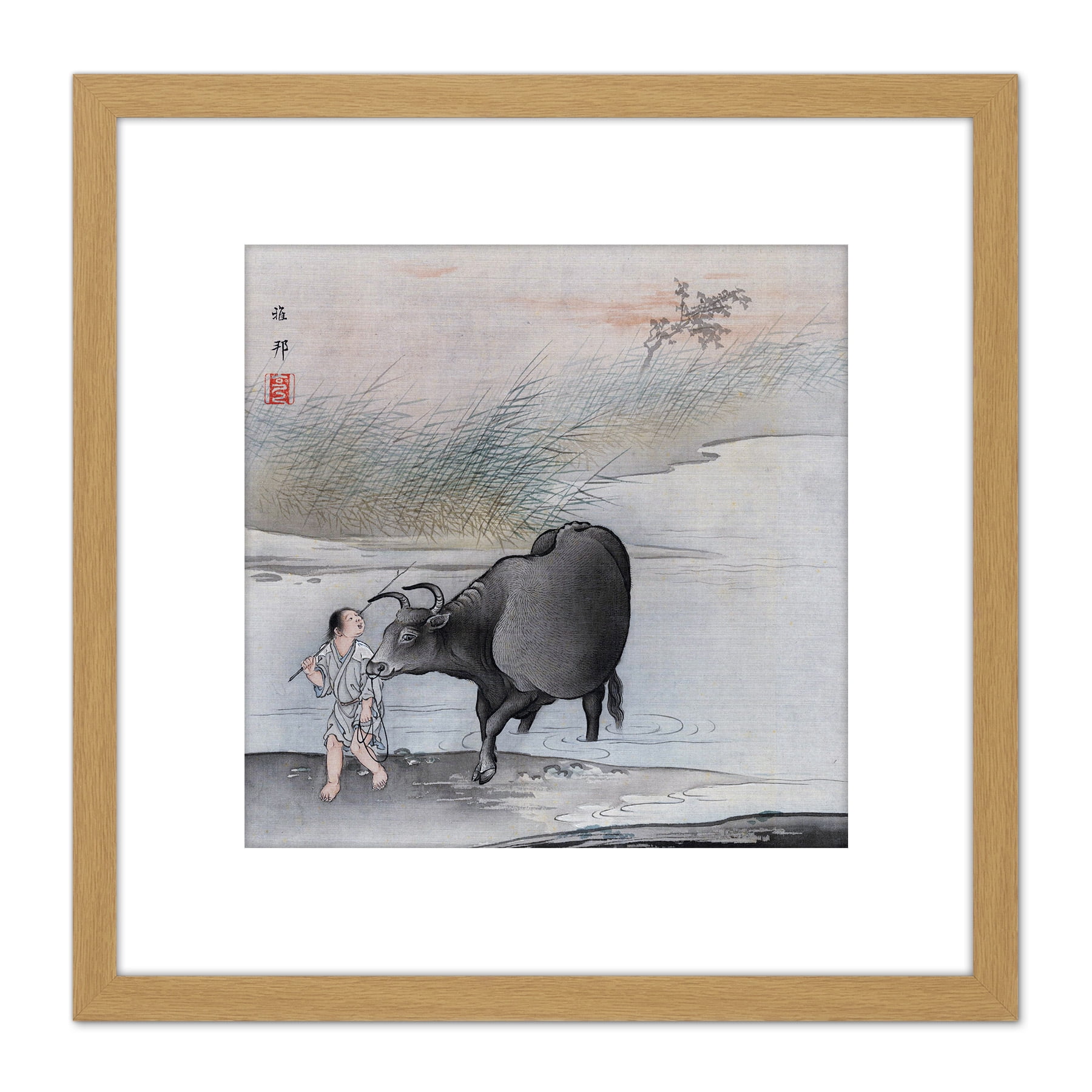 Hashimoto Gaho Crossing Cow Japanese Painting 8X8 Inch Square Wooden ...
