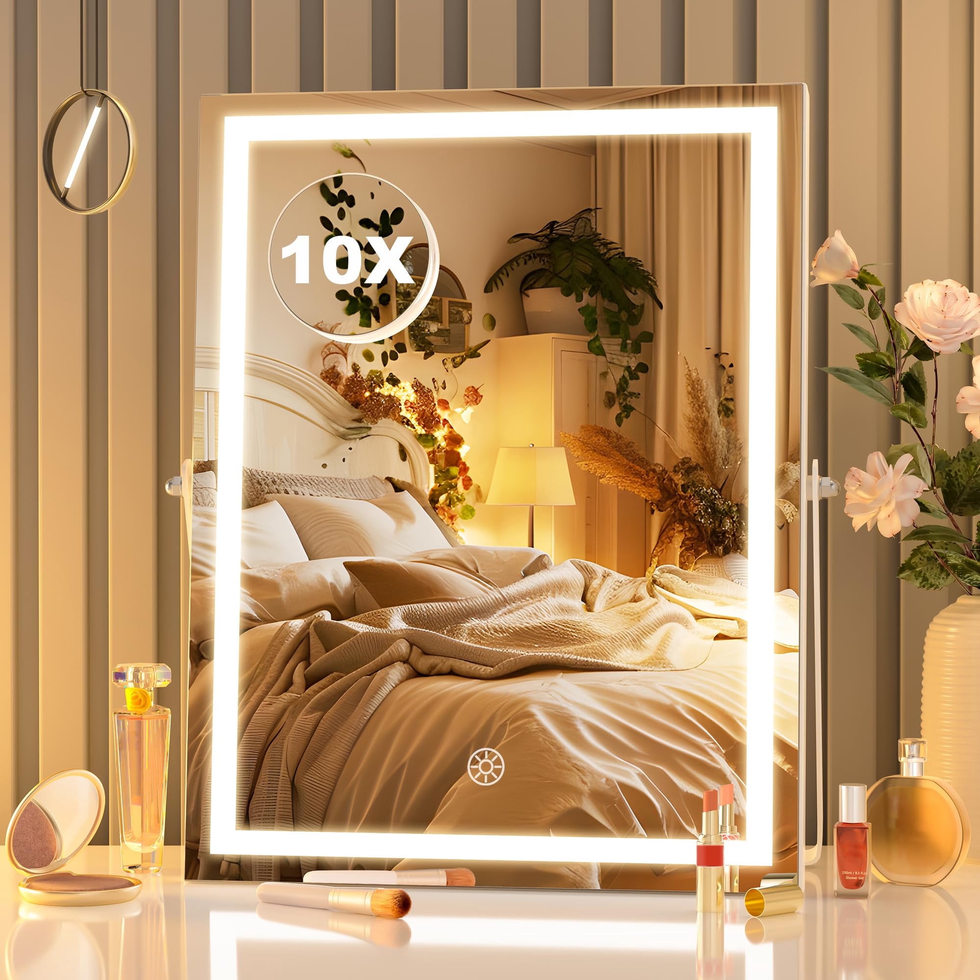Hasipu 11" x 14" LED Vanity Mirror with 10X Magnification White Makeup ...