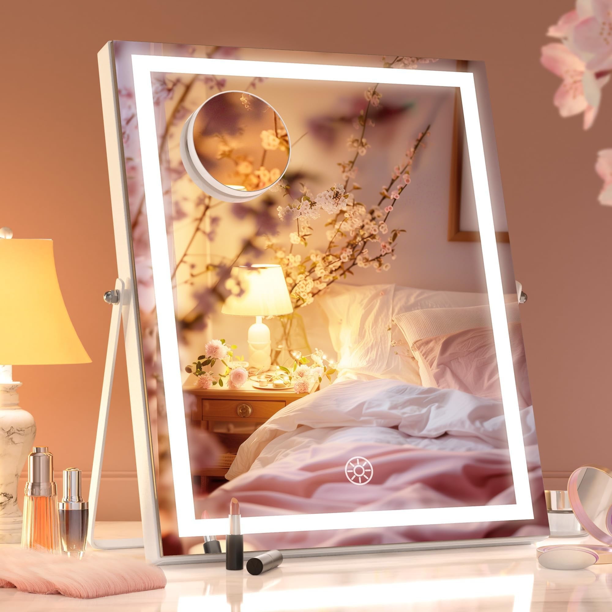 Hasipu 12" x 14" LED Vanity Mirror with 10X Magnifying Glass White ...