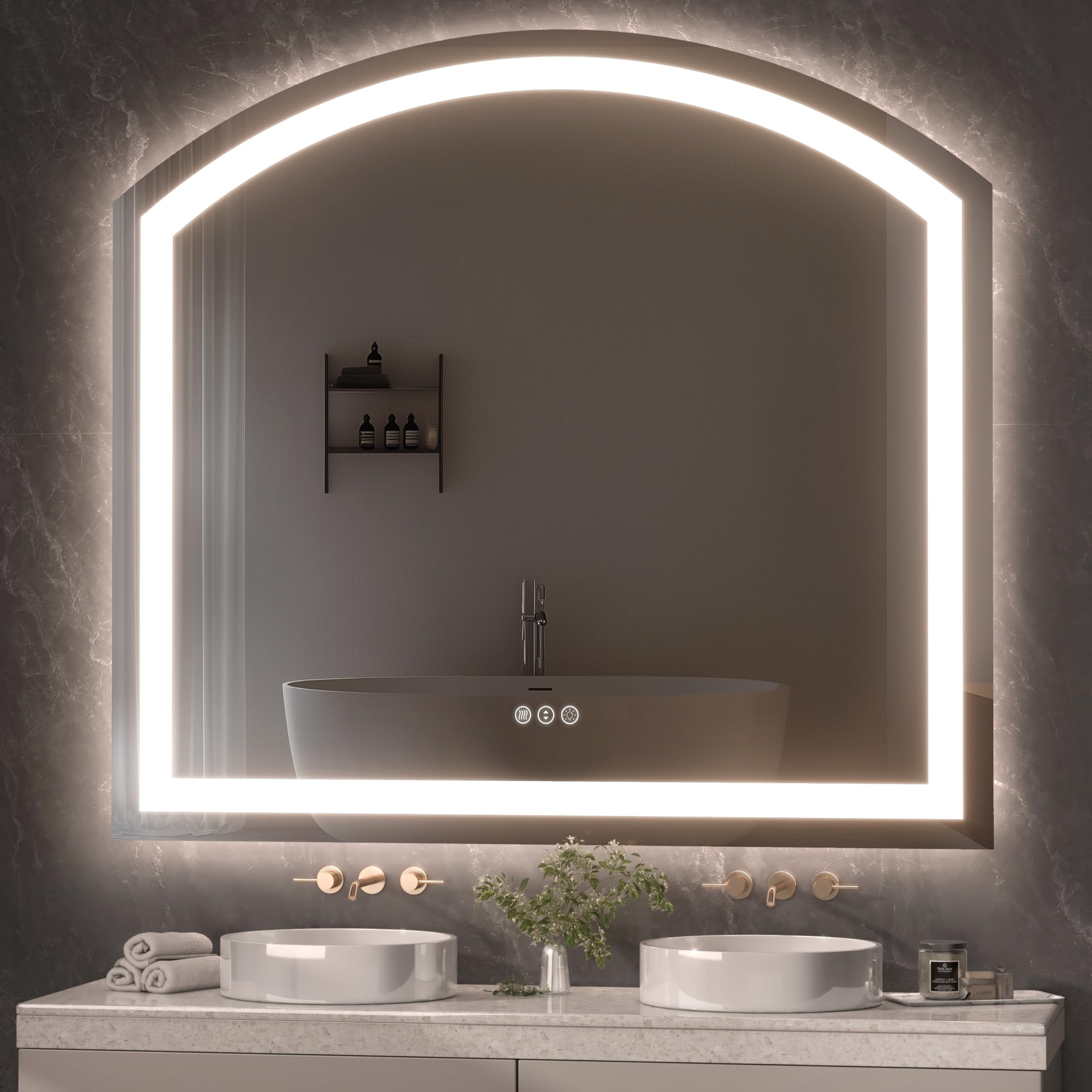 Hasipu 40"x36" LED Bathroom Mirror - Fan-Shaped Vanity Mirror with ...