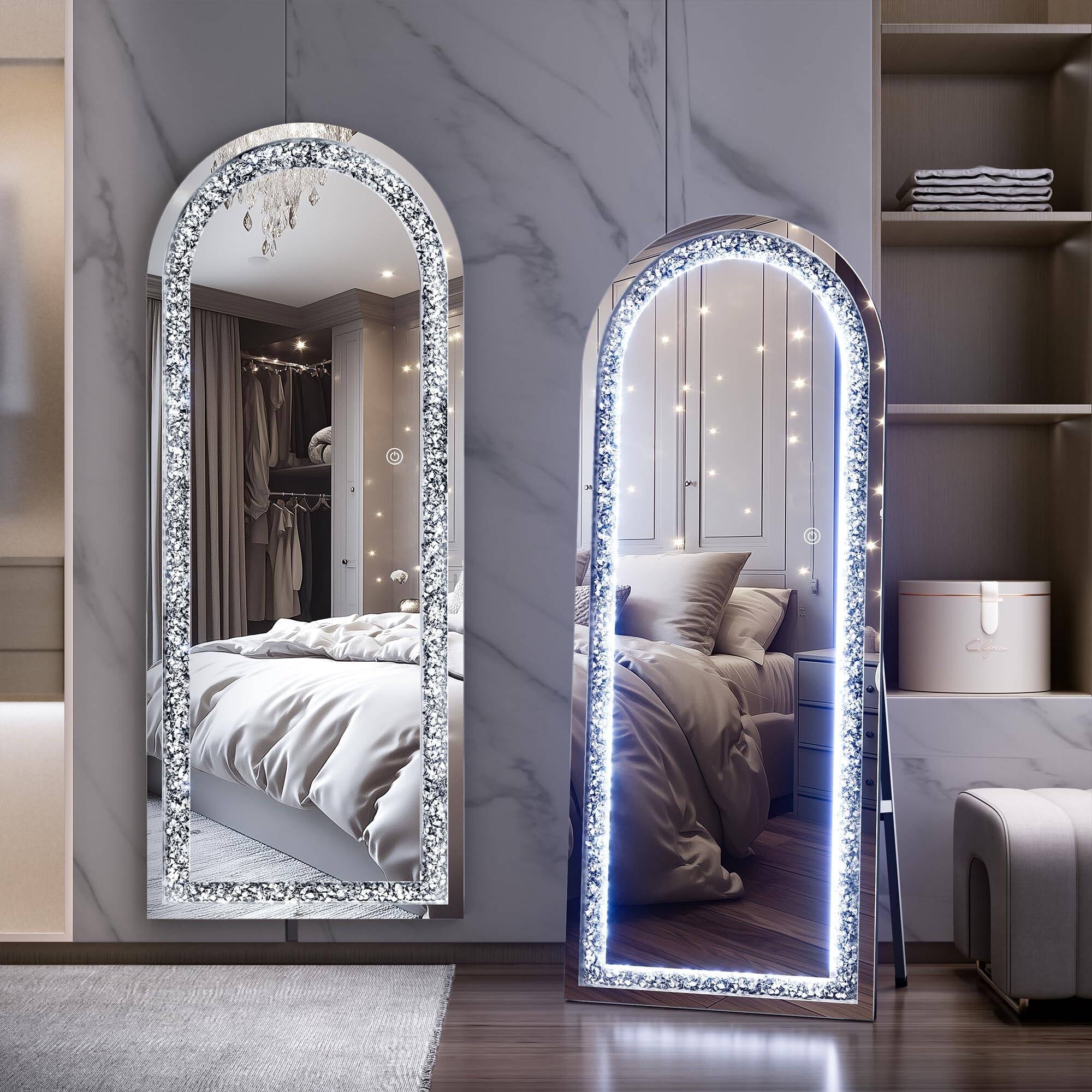 Hasipu 59"x18" Arched Full-Length LED Mirror, Wall Mount/Leaning Floor ...