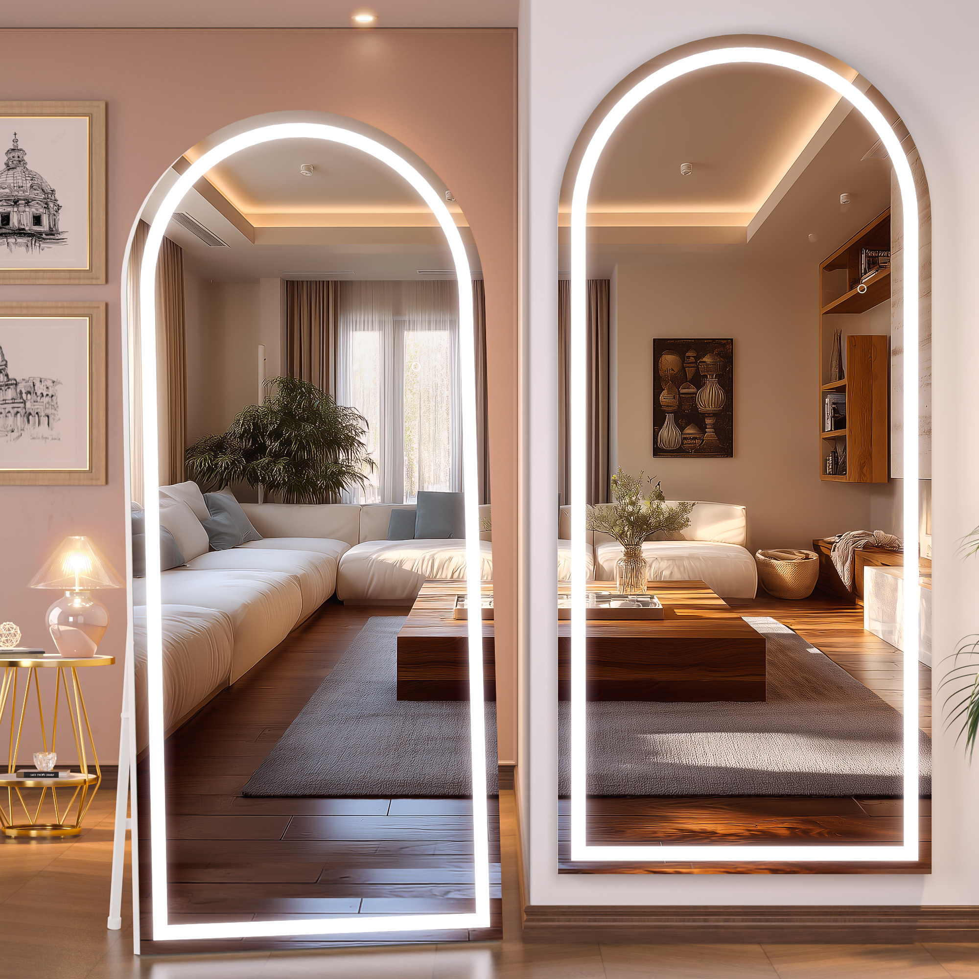 Hasipu 71" X 32" LED Arch Full Length Mirror, White Frame Mirror with ...