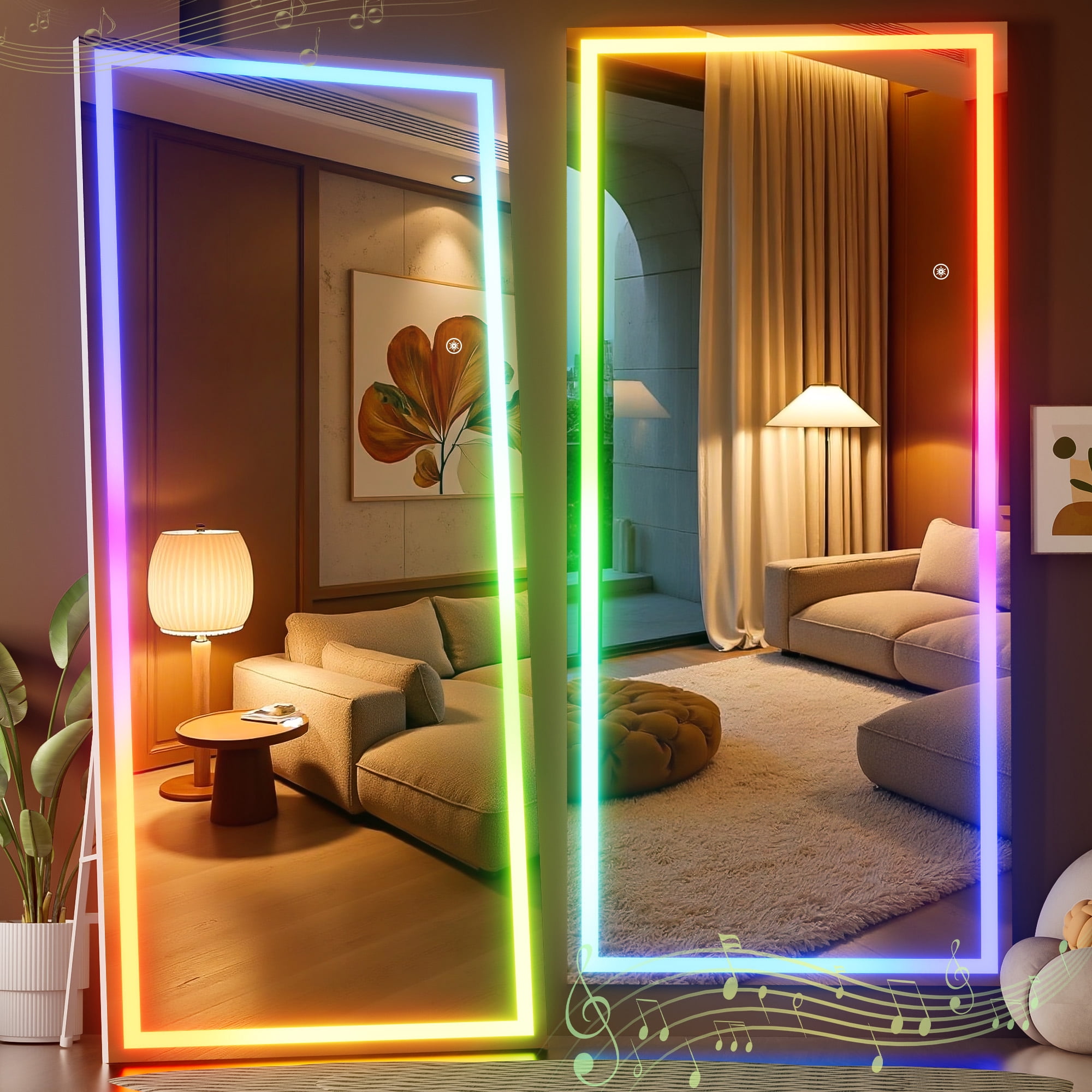Hasipu 79"x31" Full Length Mirror with Lights - LED RGB Bluetooth Floor ...