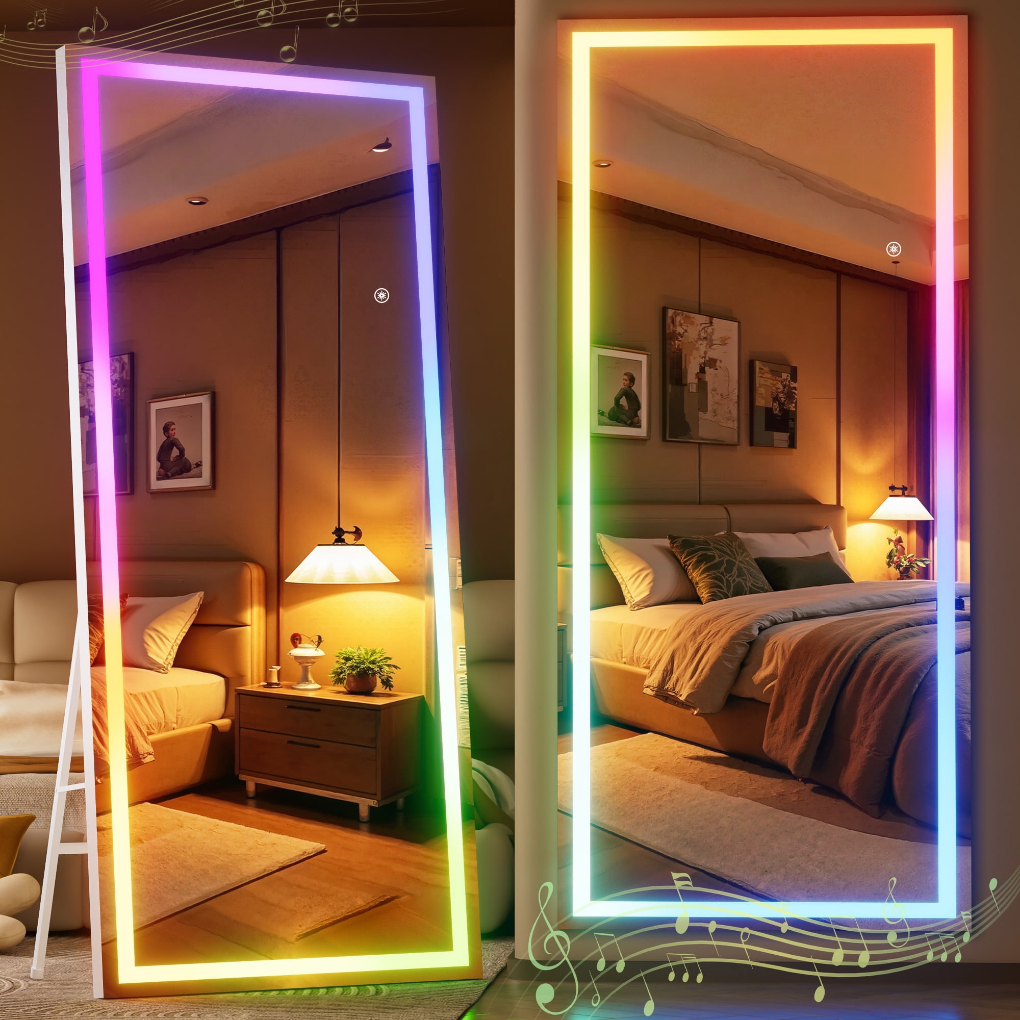 Hasipu 81"x33" Full Length Mirror with Lights - LED RGB Bluetooth Floor ...