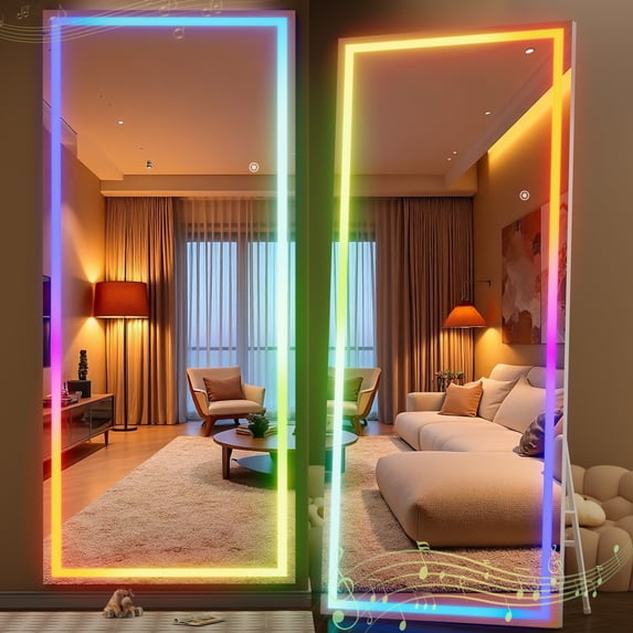 Hasipu 83"x35" Full Length Mirror with Lights - LED RGB Bluetooth Floor ...