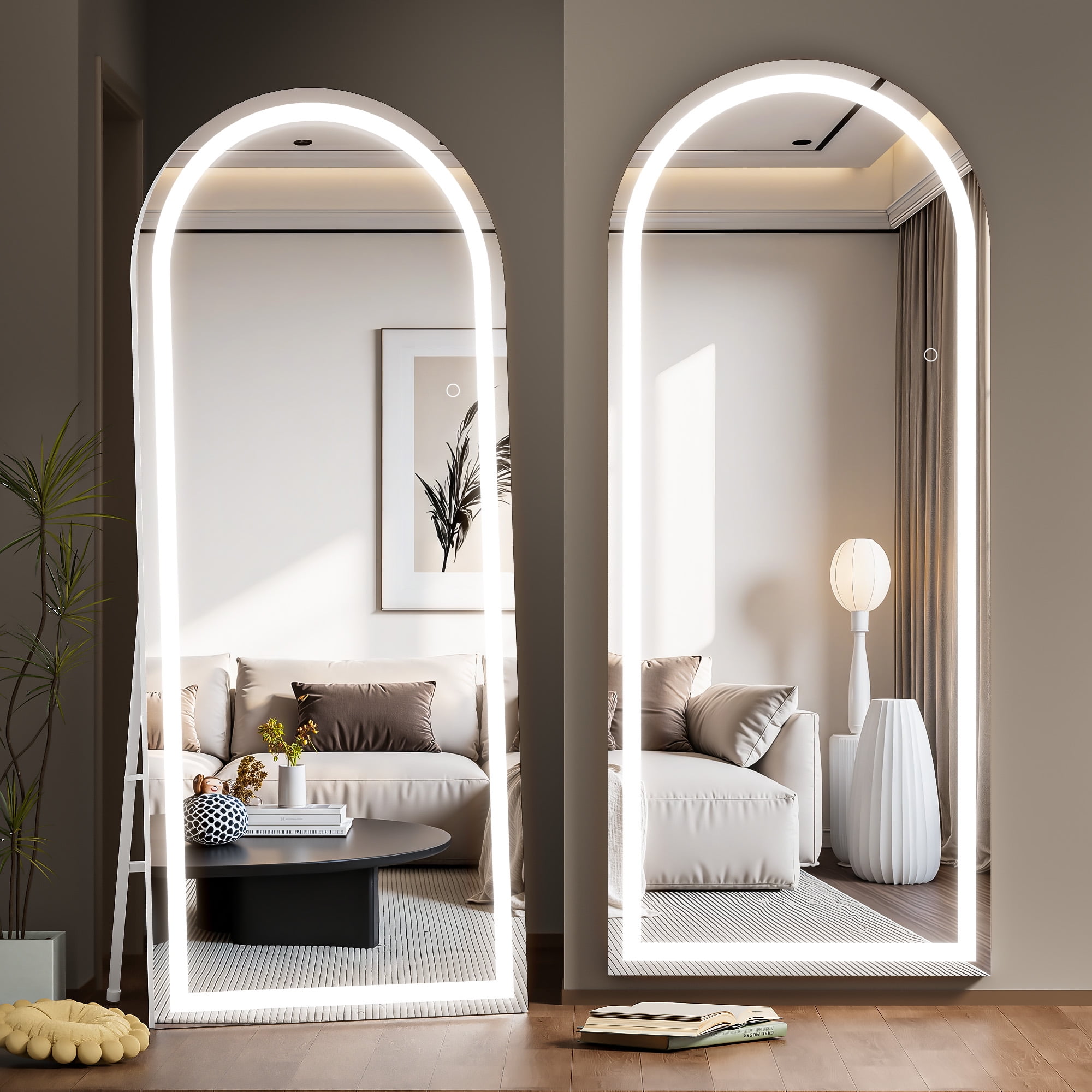 Hasipu 95" X 40" LED Arch Full Length Mirror, White Frame Mirror with ...