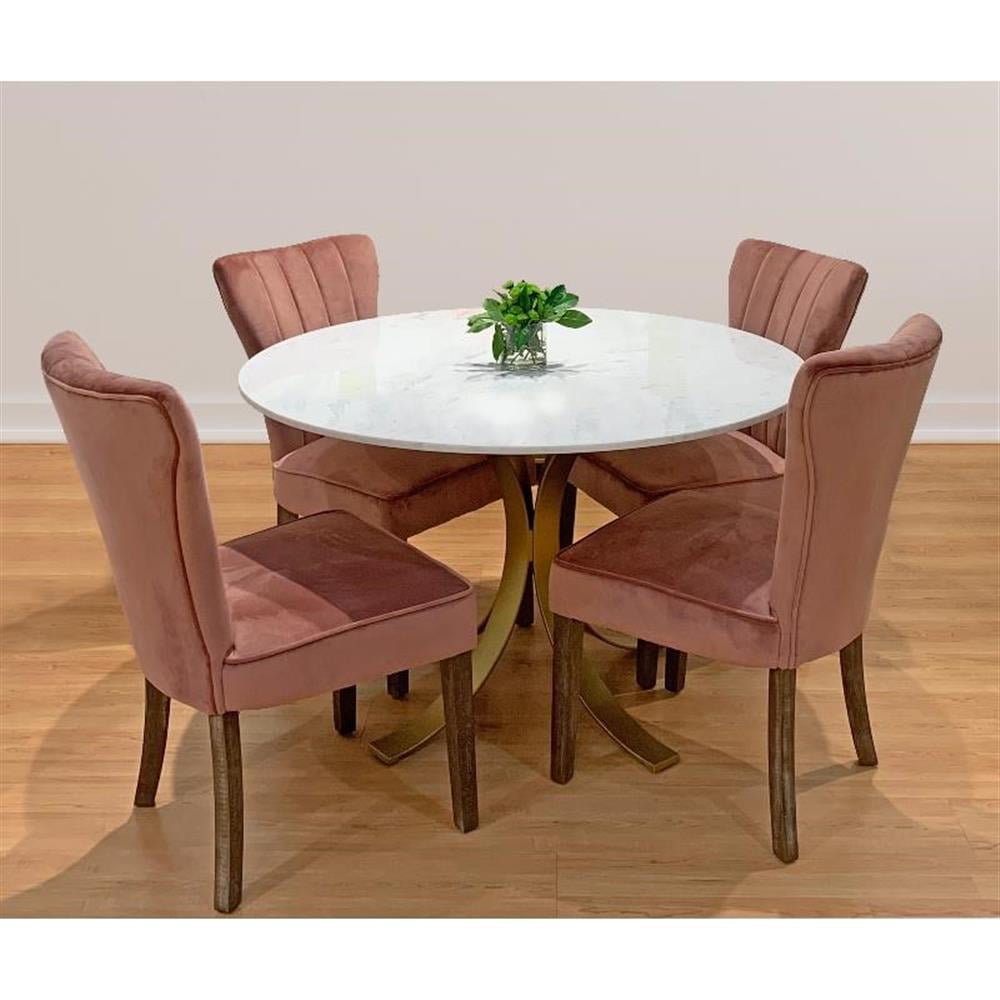 Haskell 5-piece Dining Set With 48" Marble Dining Table & 4 Blush Velvet Chairs - Walmart.com