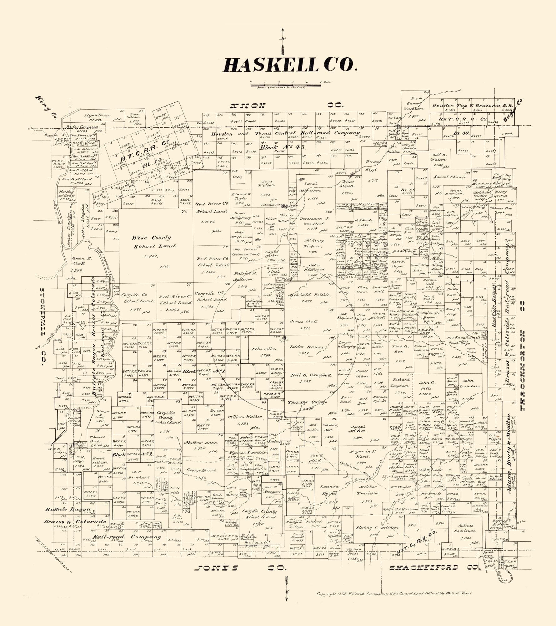 Historic County Map - Haskell County Texas - Walsh 1879 - 23 x 25.86 ...