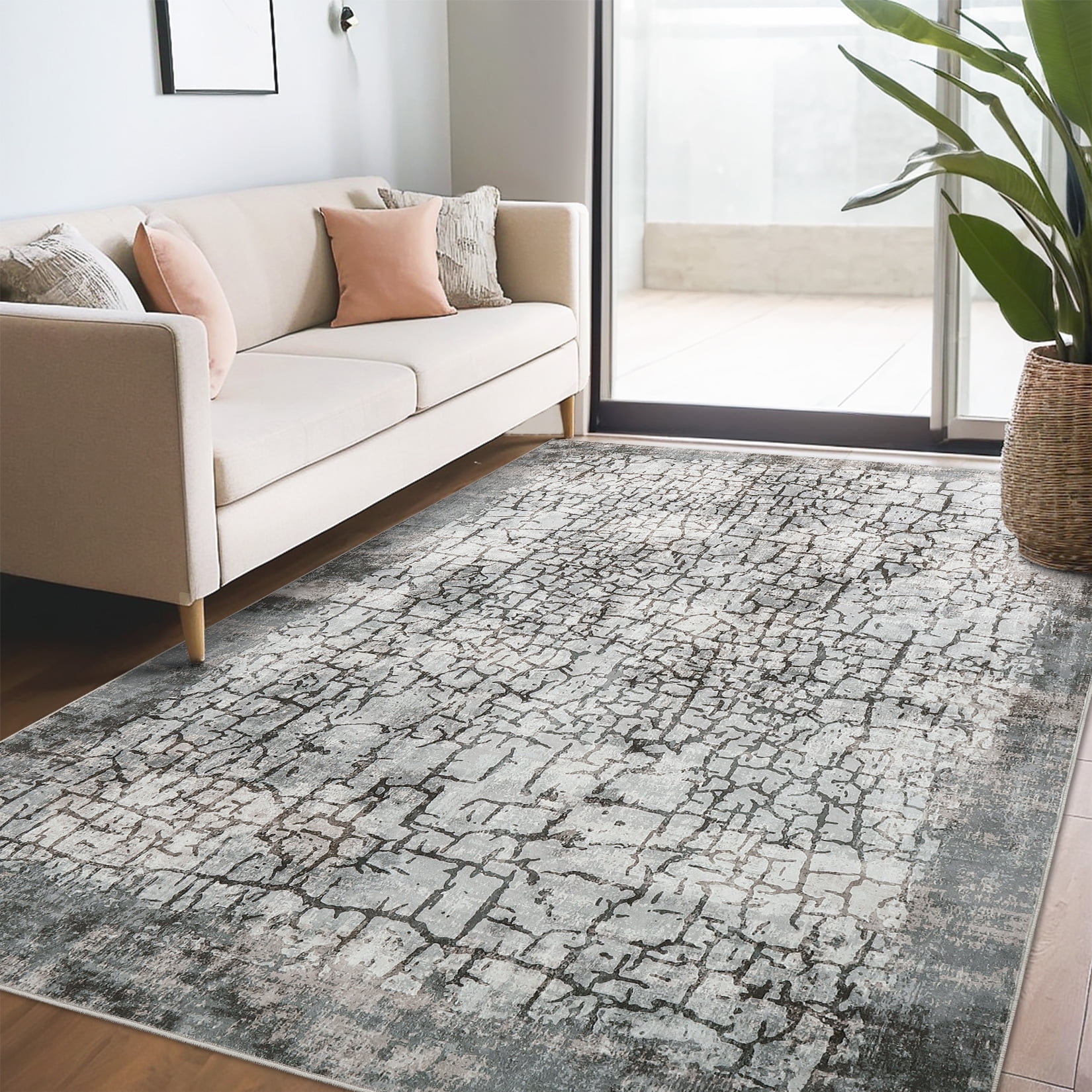 Hasoo 10' x 13' Area Rug for Living Room Abstract Fading Design Vintage ...