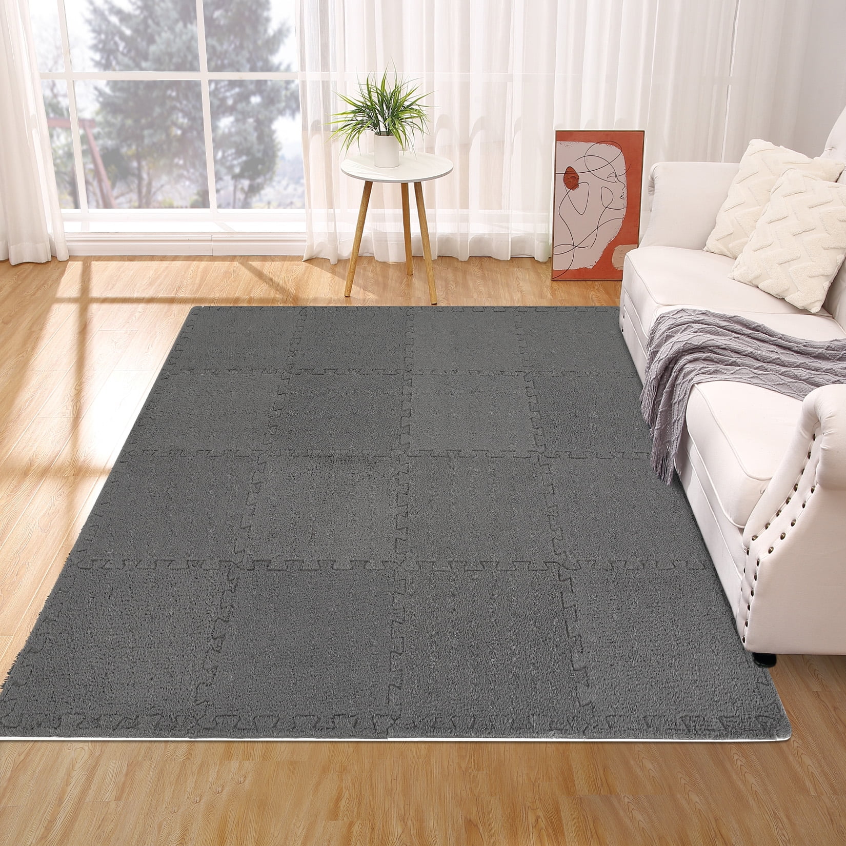 Hasoo 16 Pcs Plush Foam Interlocking Floor Mat Kids Rug Climbing Area ...