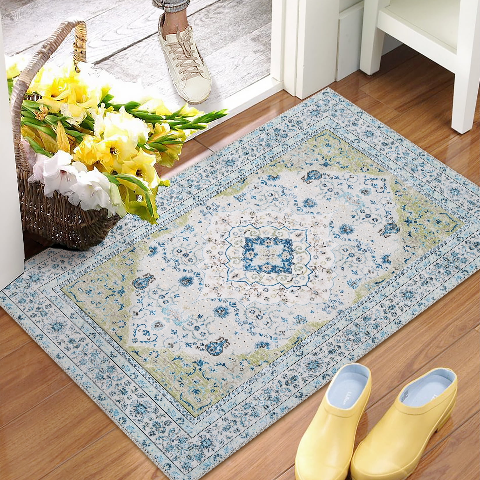 Hasoo 2' x 3' Small Rug Persian Vintage Flower Print Rug Indoor Outdoor ...